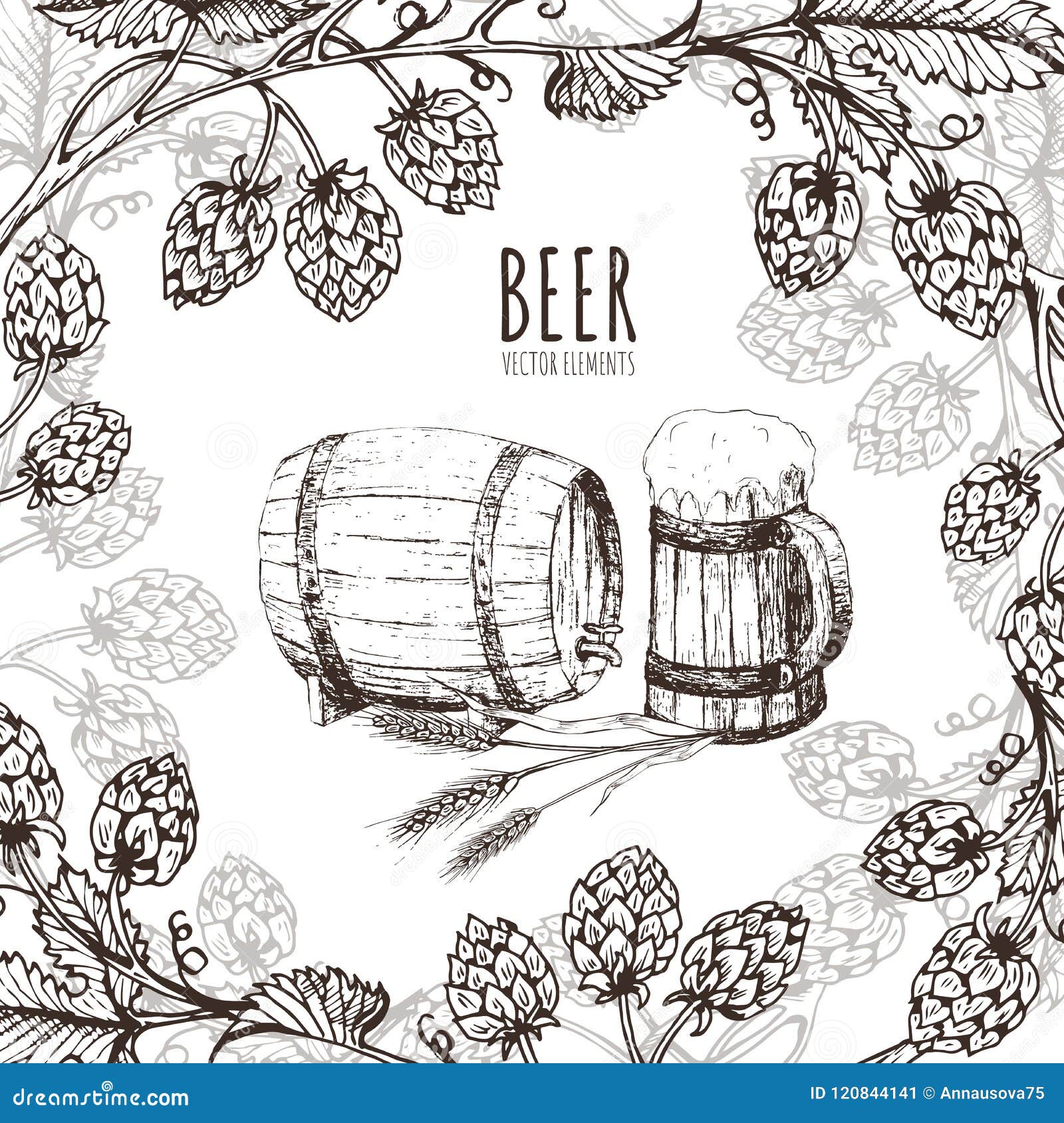 Painted Elements on the Theme of Beer. Vector Set. Beer Glass, Mug ...