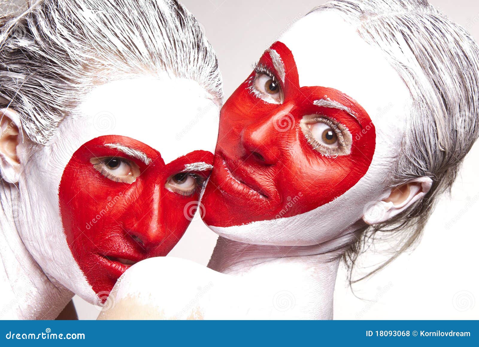 Painted Faces Delivering Red Heart Pattern Stock Photo - Image of paint ...