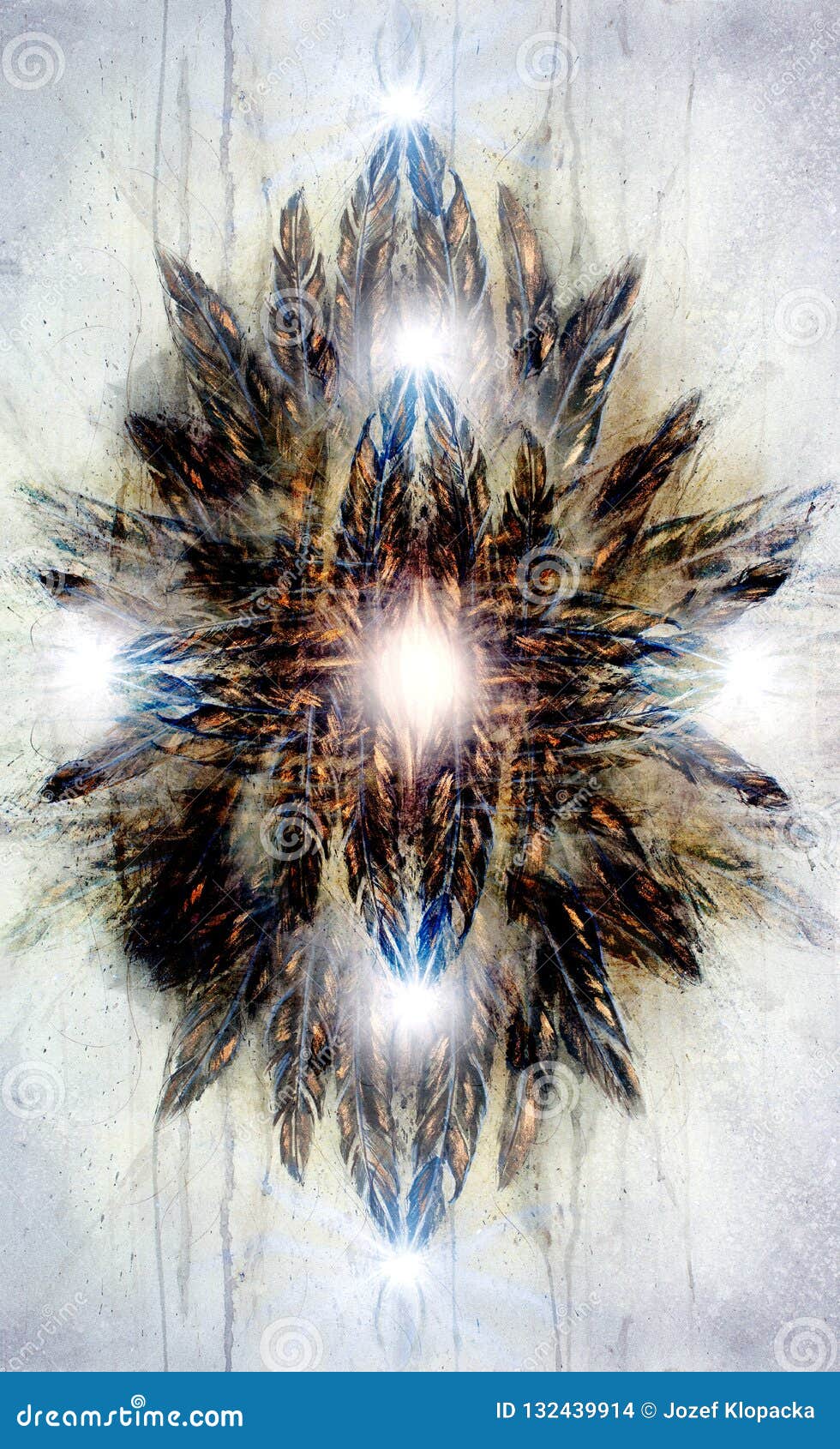 Painted Feather Collage, with Light Spots and Ornaments. Stock ...