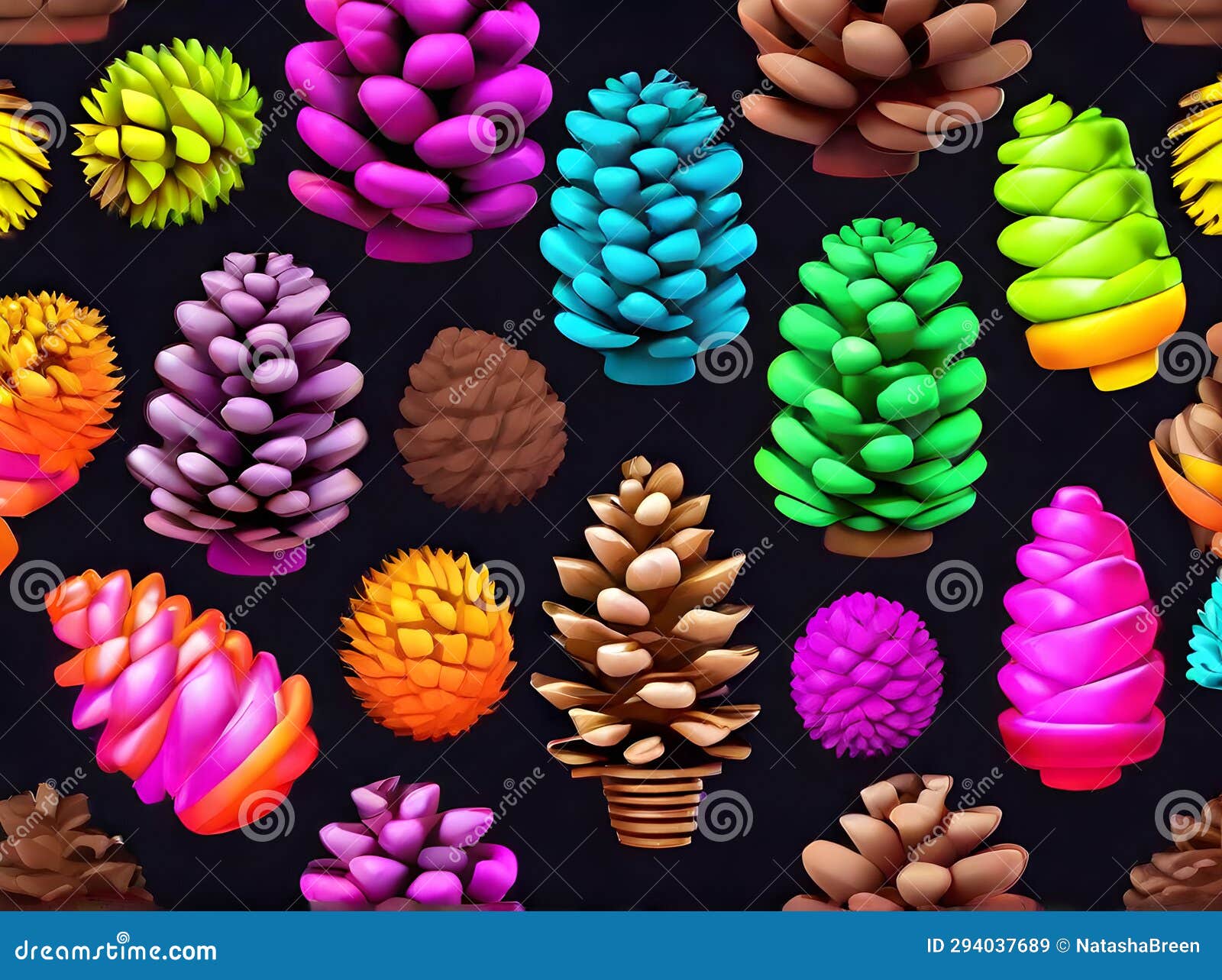 Painted Fir Cone Background Knolling Flat Neon. Stock Illustration ...