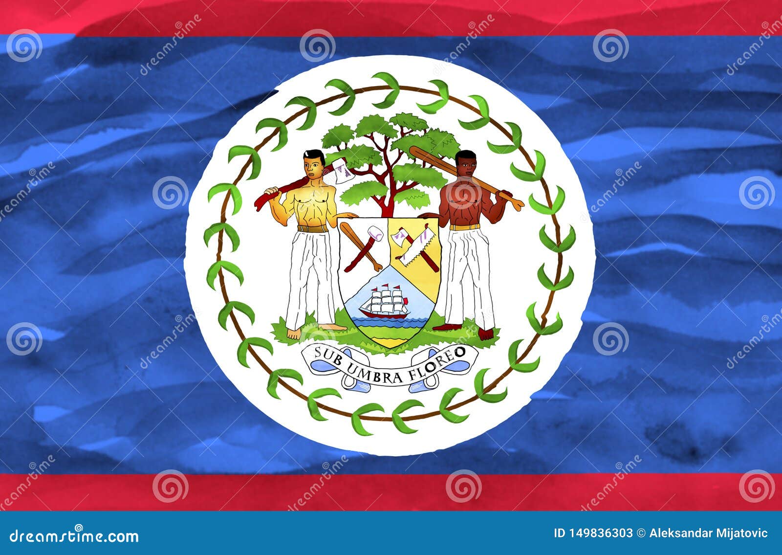 Painted flag of Belize stock image. Image of artwork - 149836303