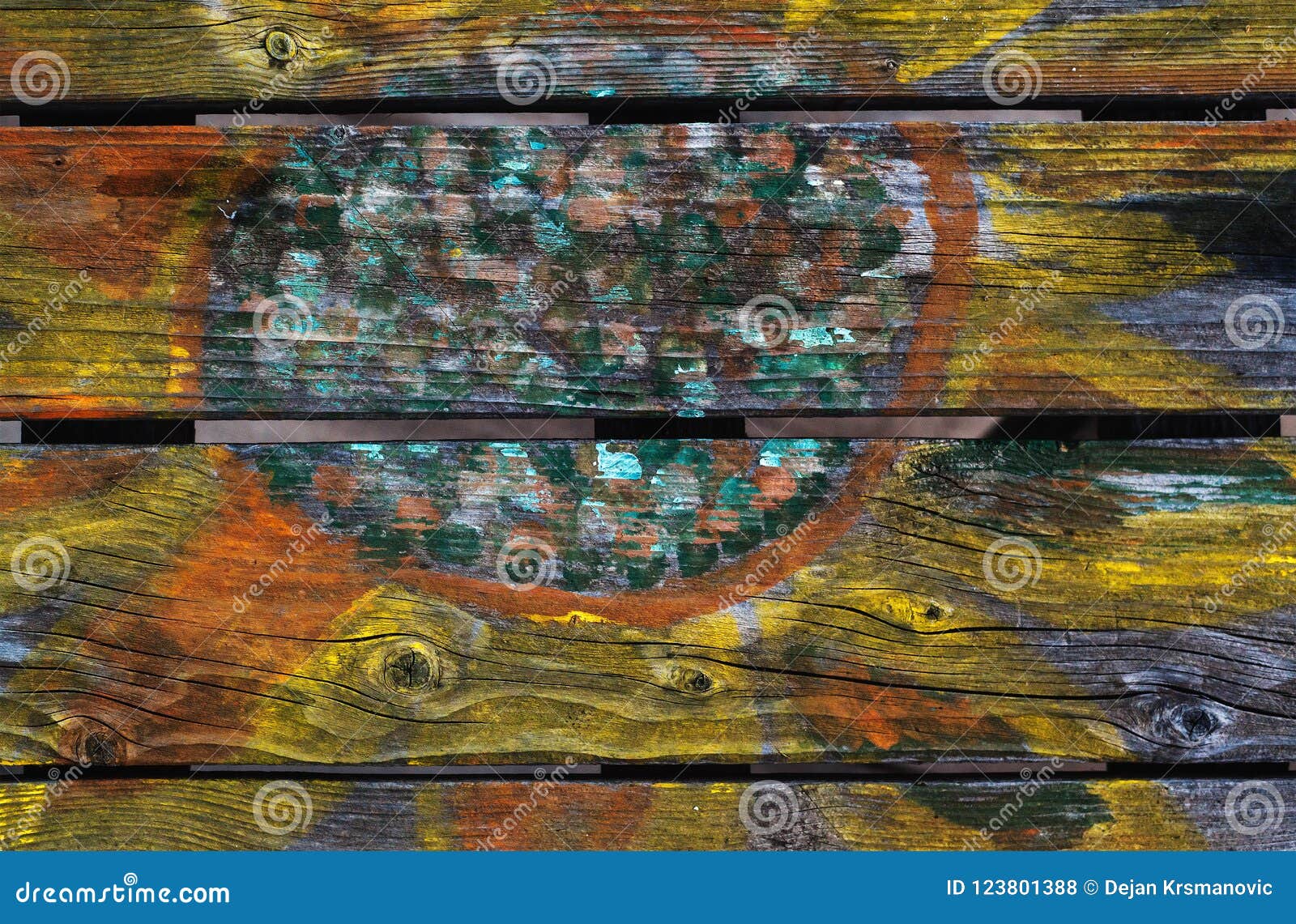 Painted Flower on Wooden Table Stock Photo - Image of surface, texture ...