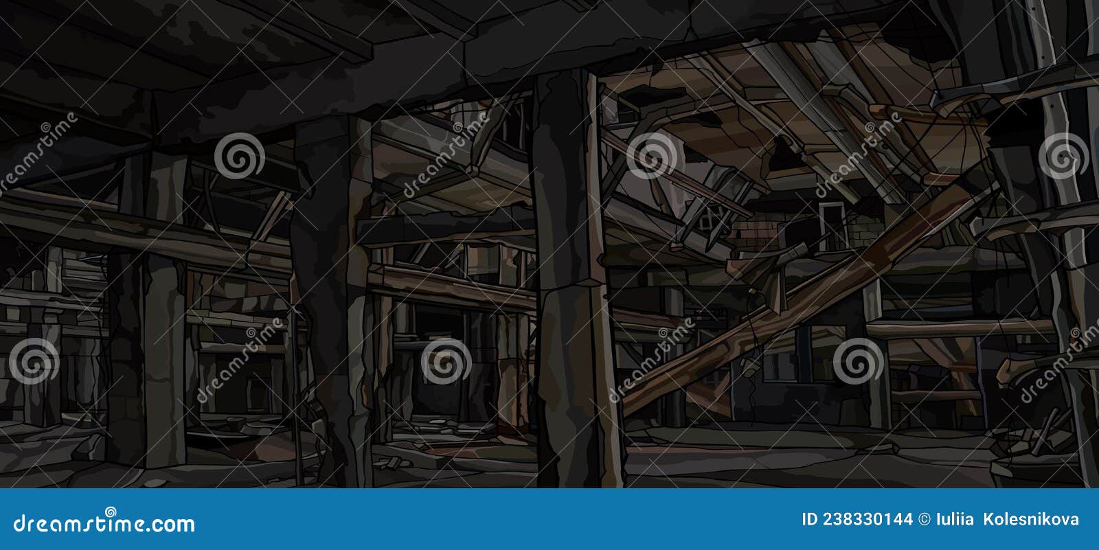 Gloomy Background of Ruins Inside an Abandoned Building Stock Vector ...