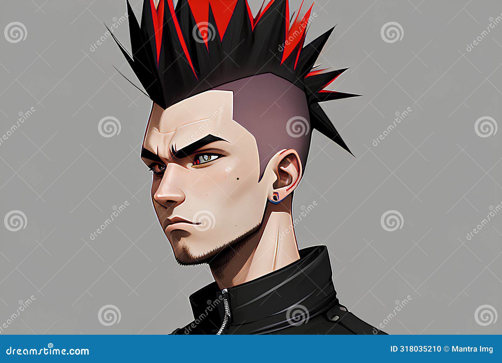 A Painted Guy with a Red Mohawk and a Serious Look Stock Illustration ...