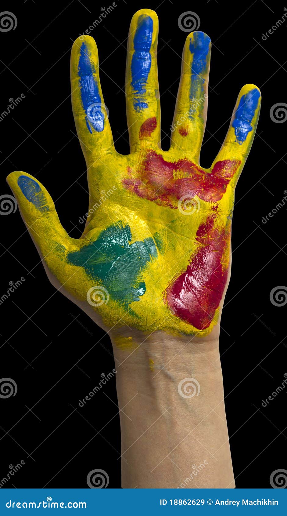 Painted Hand. Black Background Stock Image - Image of playful, vivid ...