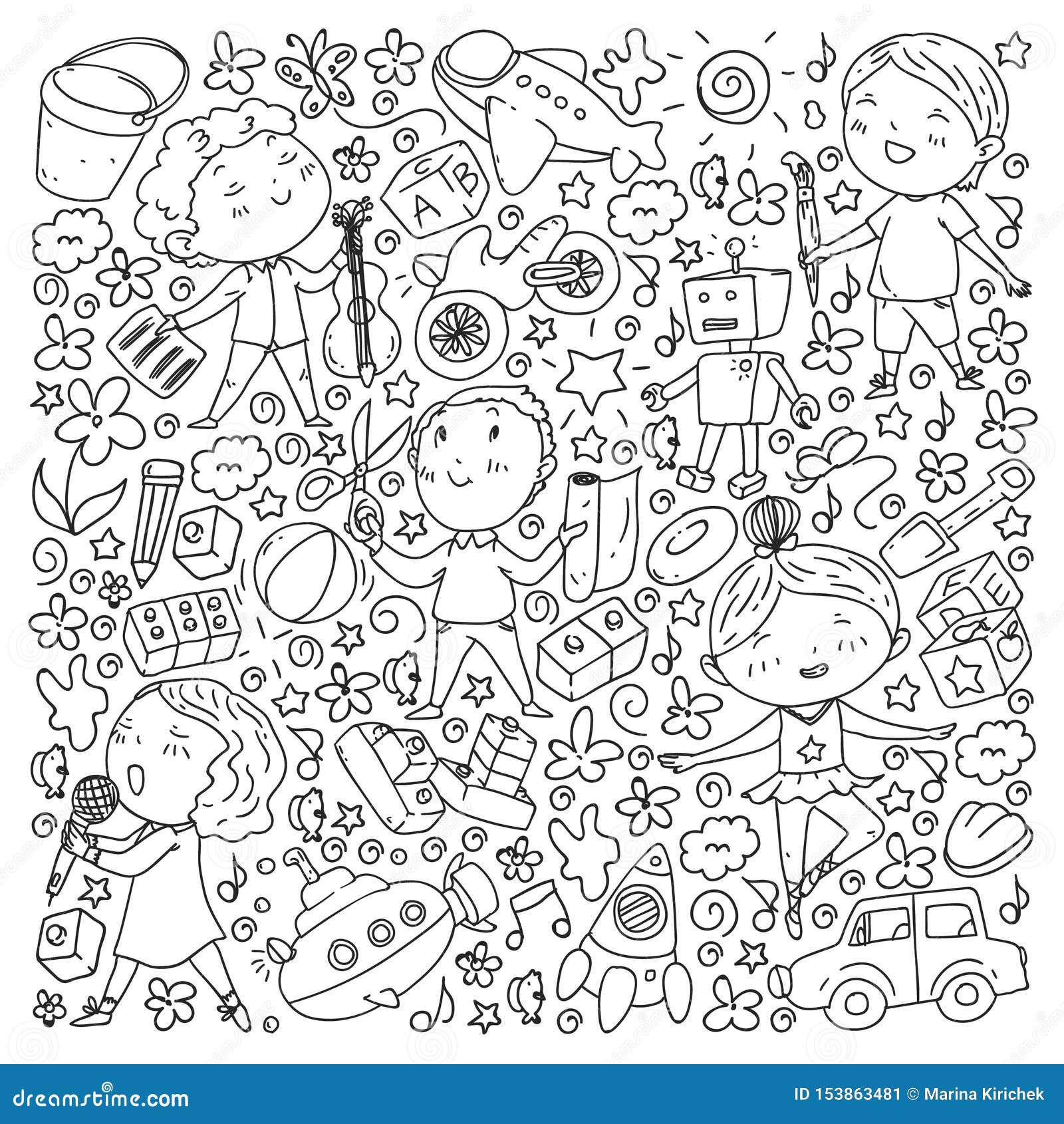 Painted by Hand Style Pattern on the Theme of Childhood. Vector ...