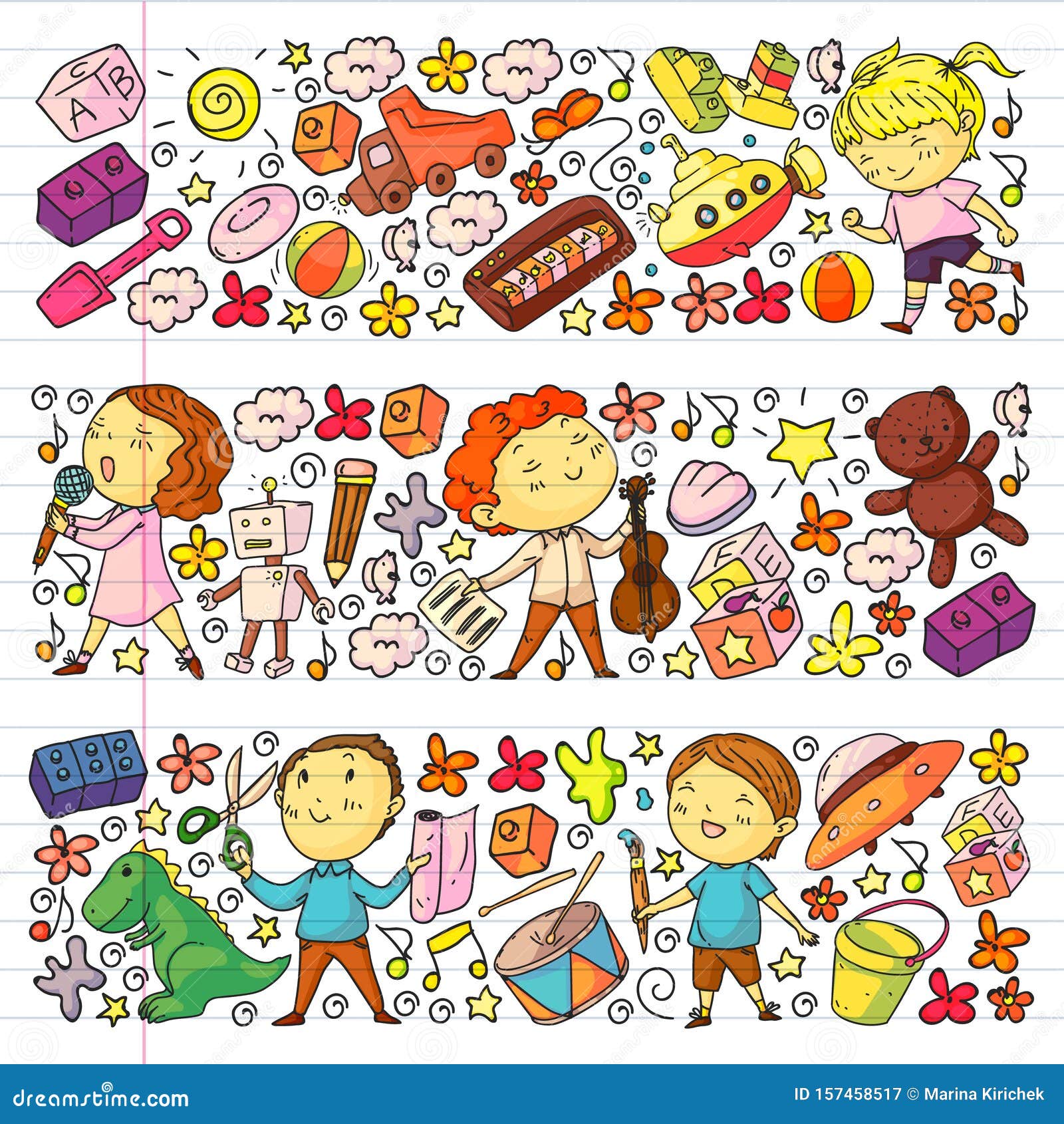 Painted by Hand Style Pattern on the Theme of Childhood. Vector ...
