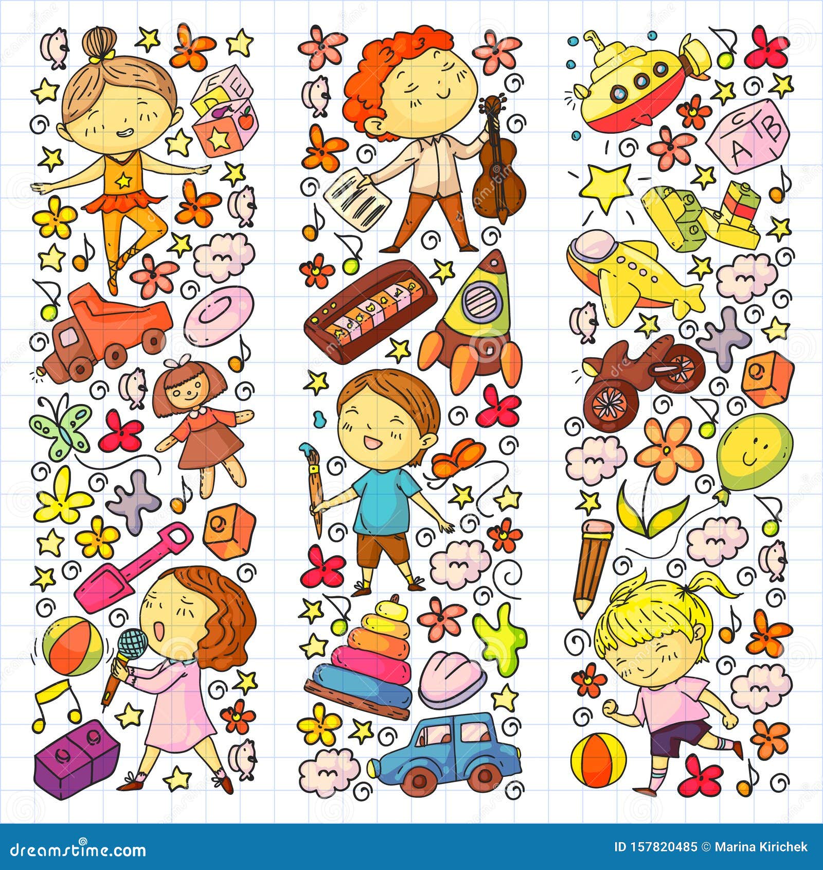 Painted by Hand Style Pattern on the Theme of Childhood. Vector ...