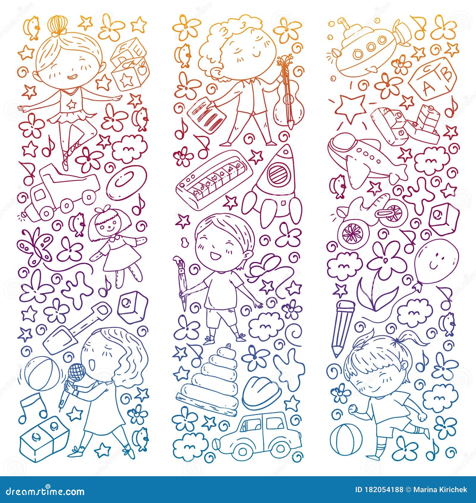 Painted by Hand Style Pattern on the Theme of Childhood. Vector ...