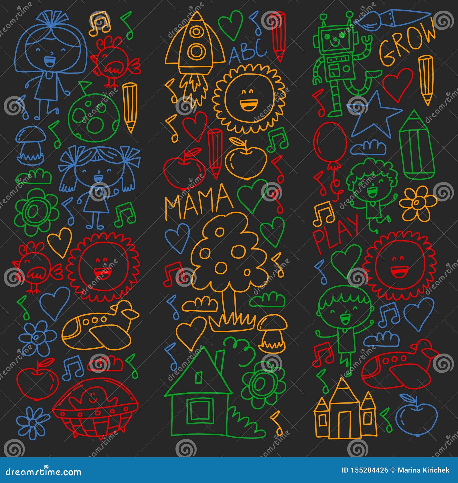 Painted by Hand Style Pattern on the Theme of Childhood. Vector ...