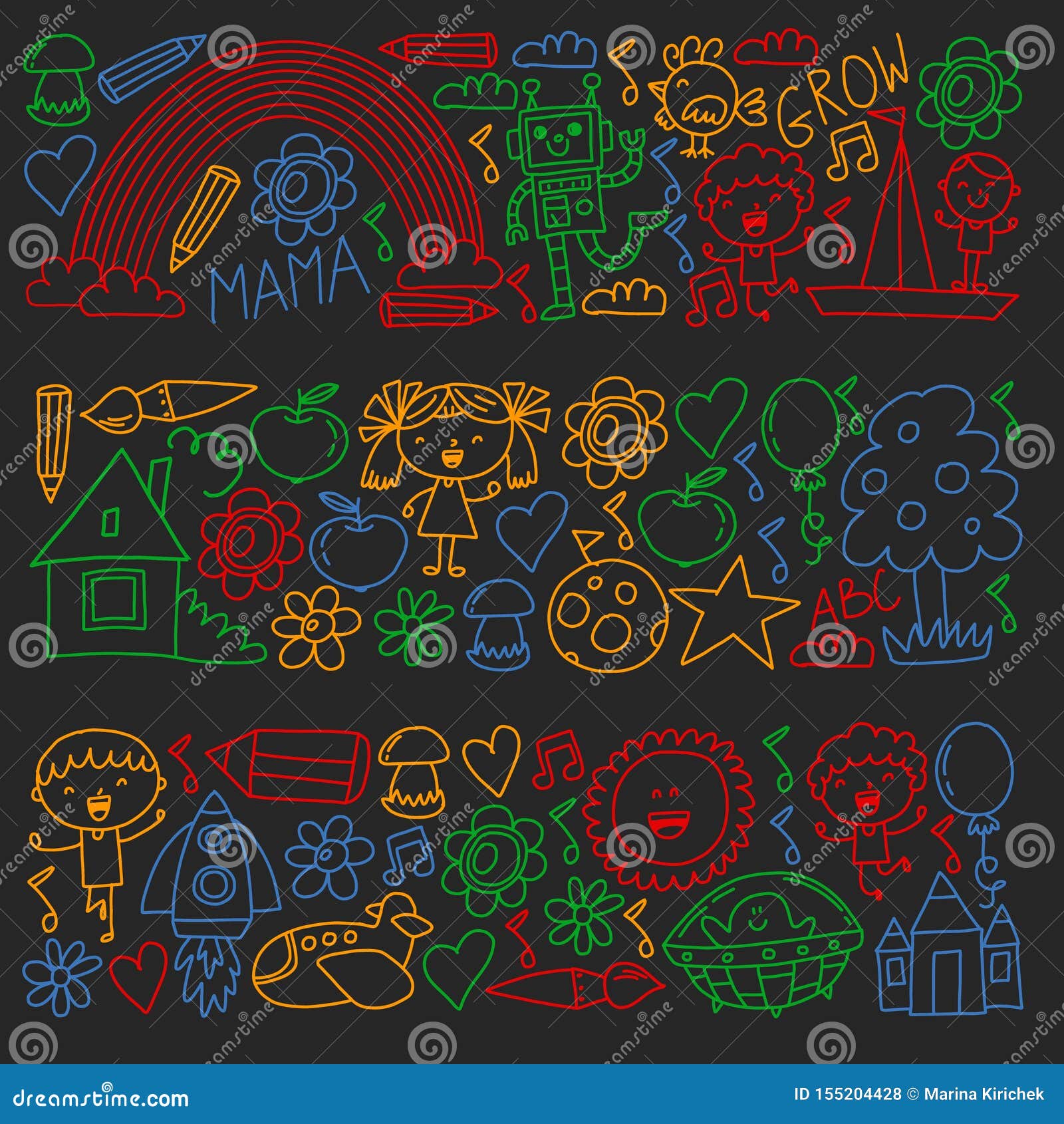 Painted by Hand Style Pattern on the Theme of Childhood. Vector ...