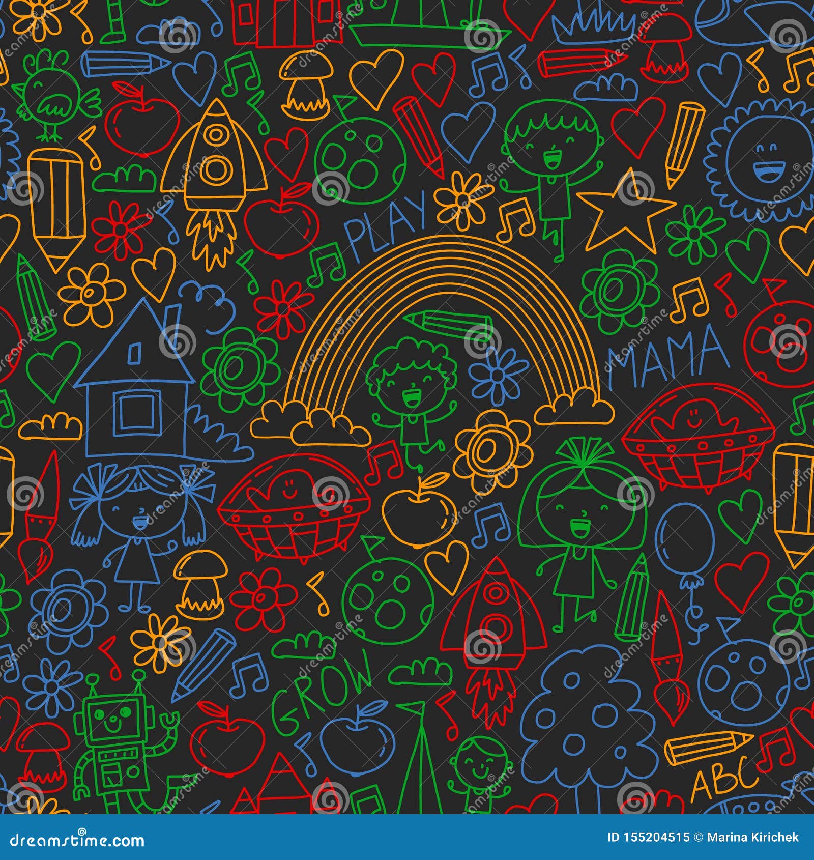 Painted by Hand Style Pattern on the Theme of Childhood. Vector ...