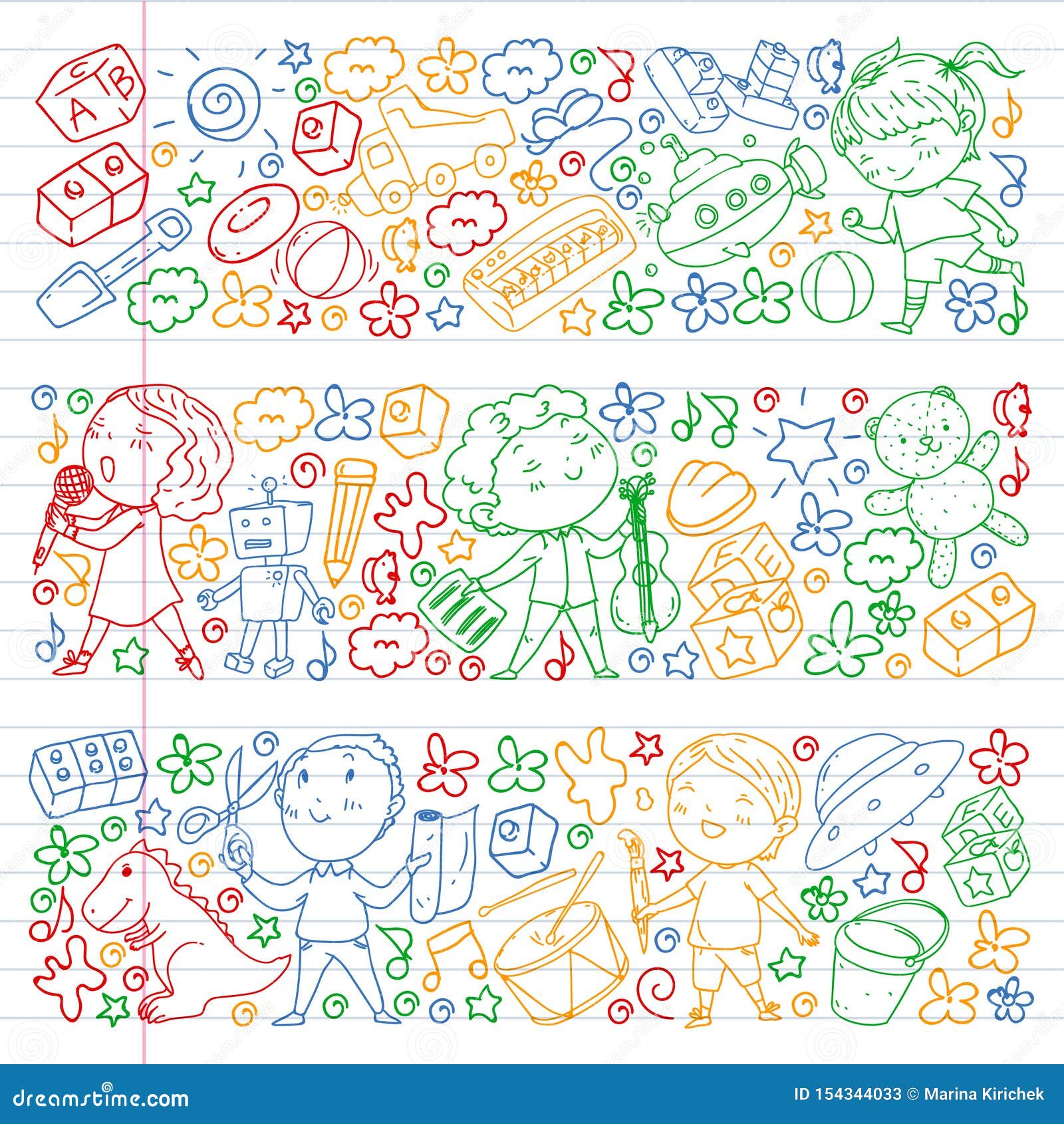 Painted by Hand Style Pattern on the Theme of Childhood. Vector ...