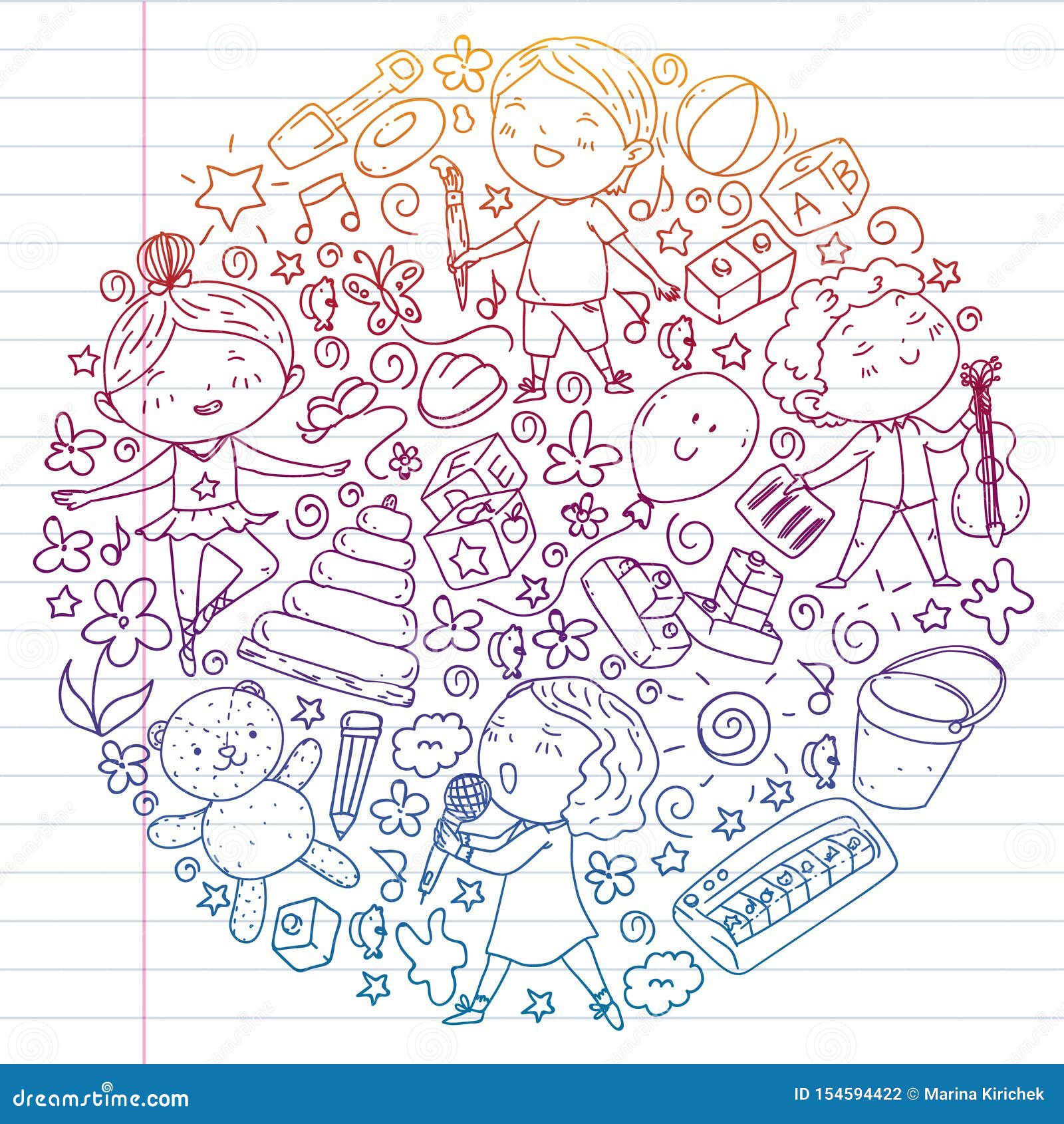 Painted by Hand Style Pattern on the Theme of Childhood. Vector ...