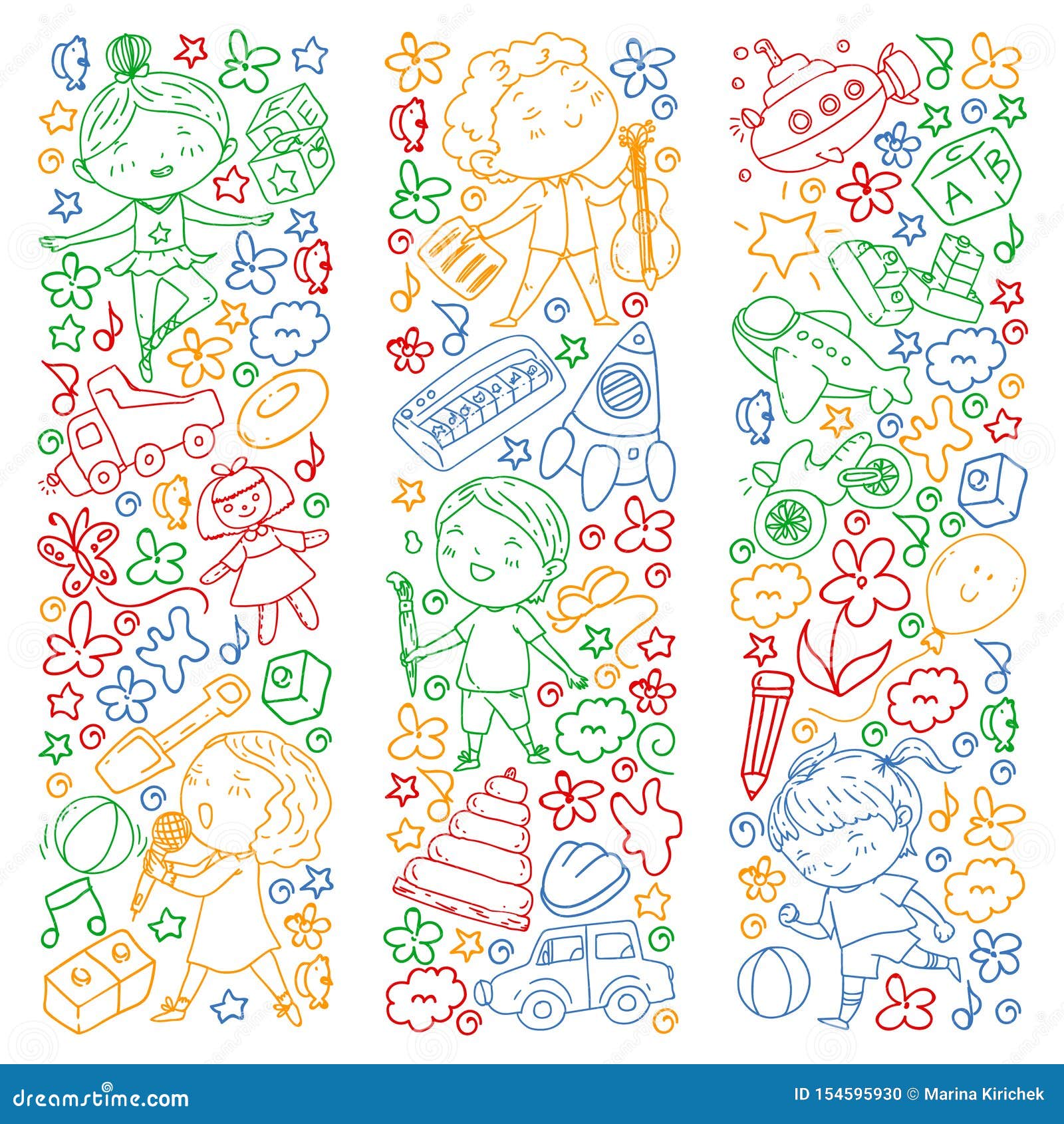 Painted by Hand Style Pattern on the Theme of Childhood. Vector ...