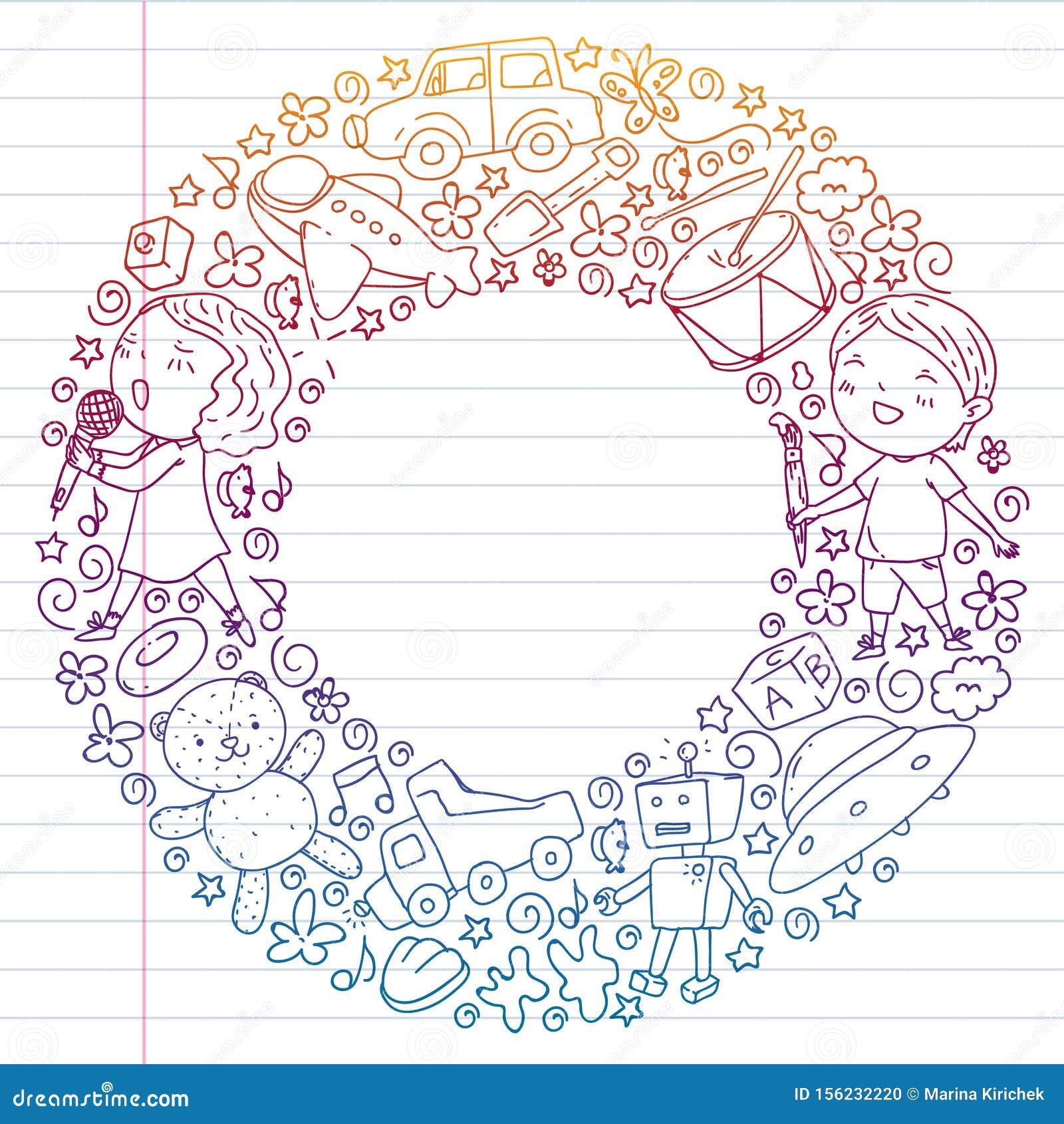 Painted by Hand Style Pattern on the Theme of Childhood. Vector ...