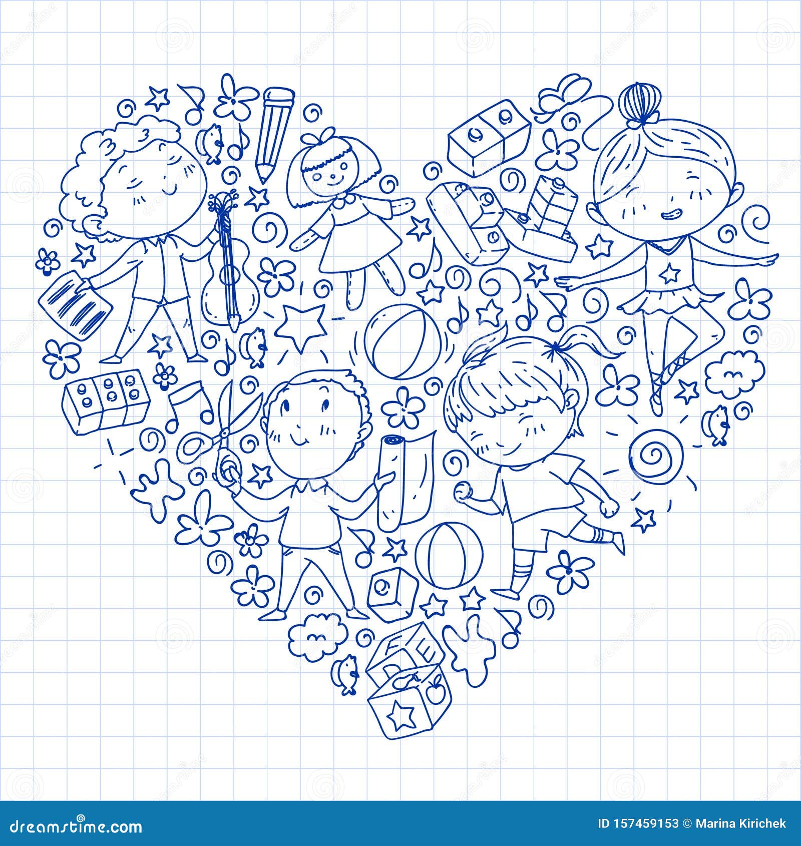 Painted by Hand Style Pattern on the Theme of Childhood. Vector ...