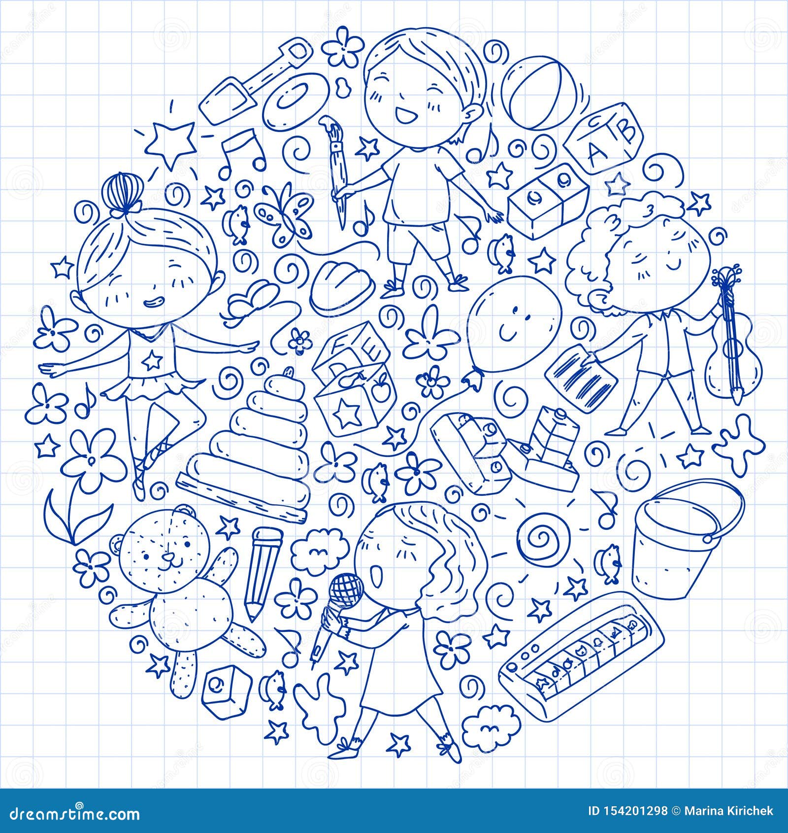 Painted by Hand Style Pattern on the Theme of Childhood. Vector ...