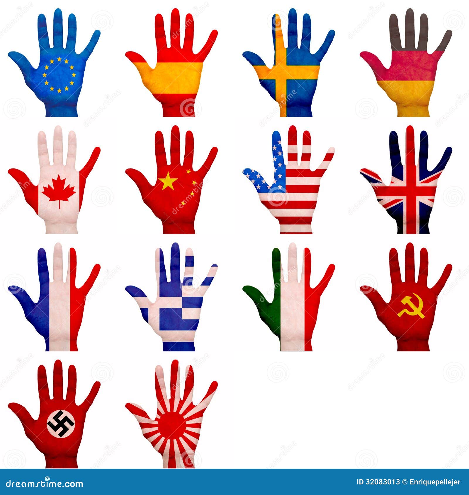 Hands Flags Painted Them Stock Illustrations – 4 Hands Flags Painted ...