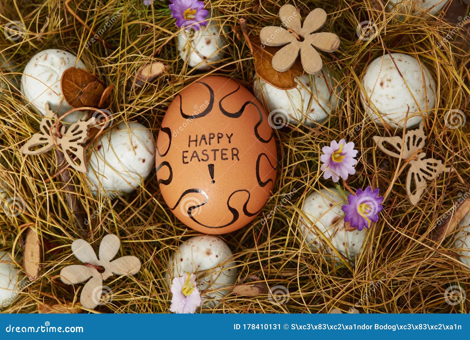 Painted `Happy Easter` Egg in Easter Wreath Stock Image - Image of ...