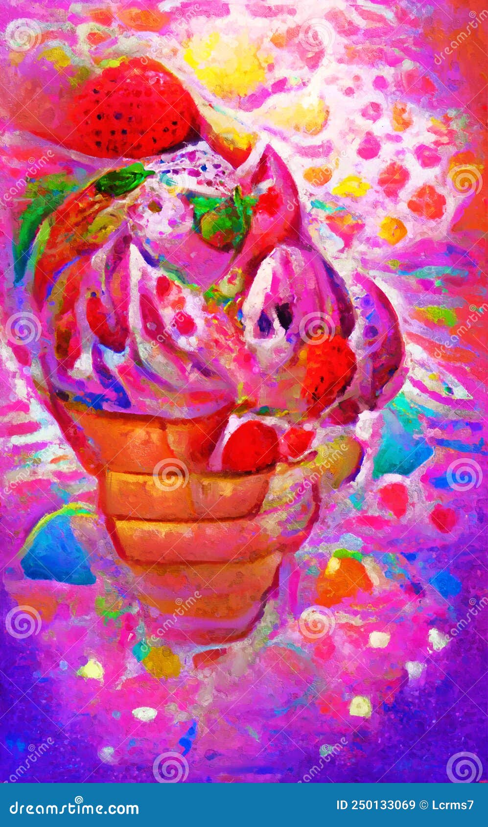 Painted Ice Cream with Whipped Cream Stock Illustration - Illustration ...