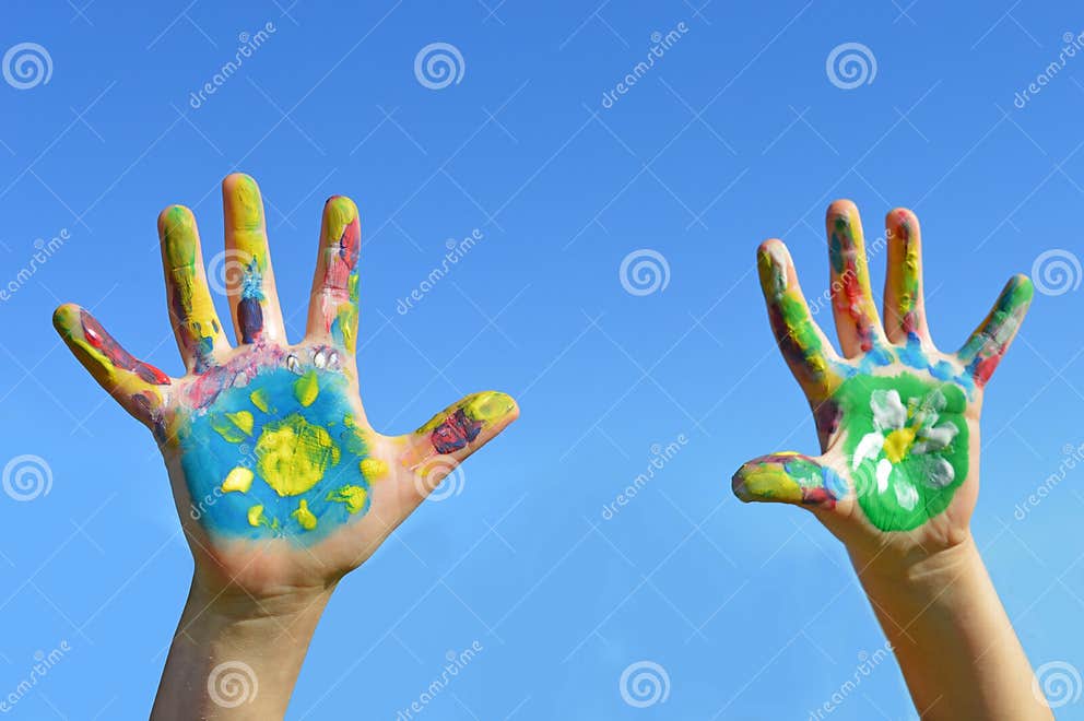 Painted kid hands stock photo. Image of fingers, cute - 64435420