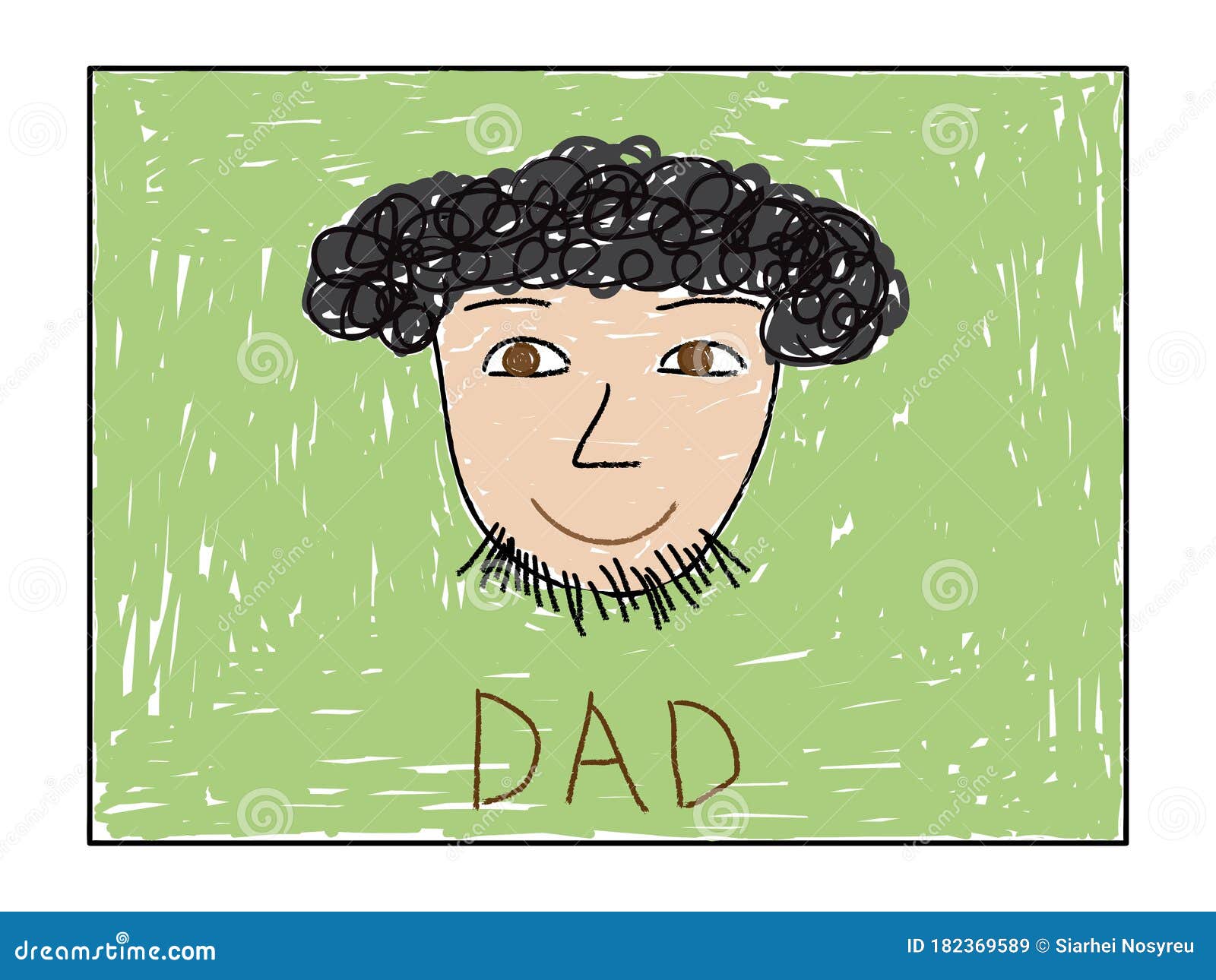 Painted Kids Drawing, Portrait of Father. Vector Illustration Stock ...