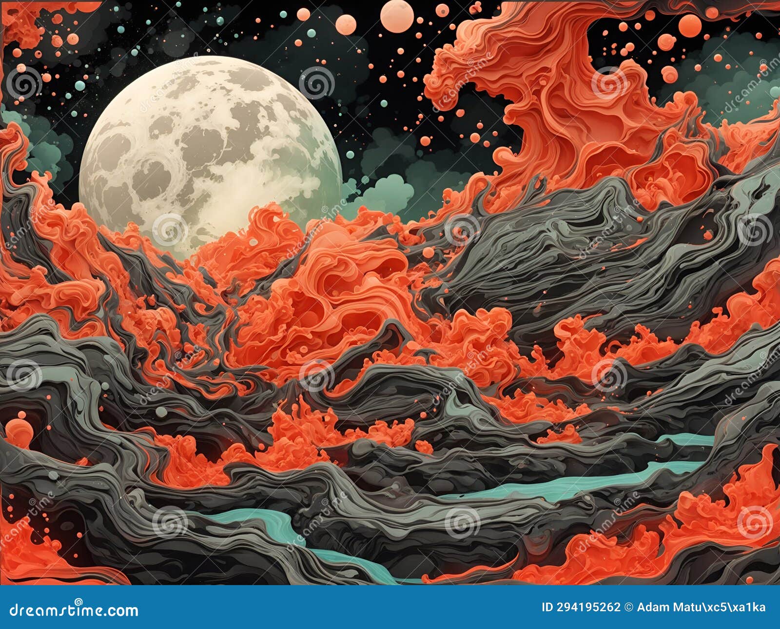 Painted Lava World with Moon on the Background, Ai Generated Stock ...