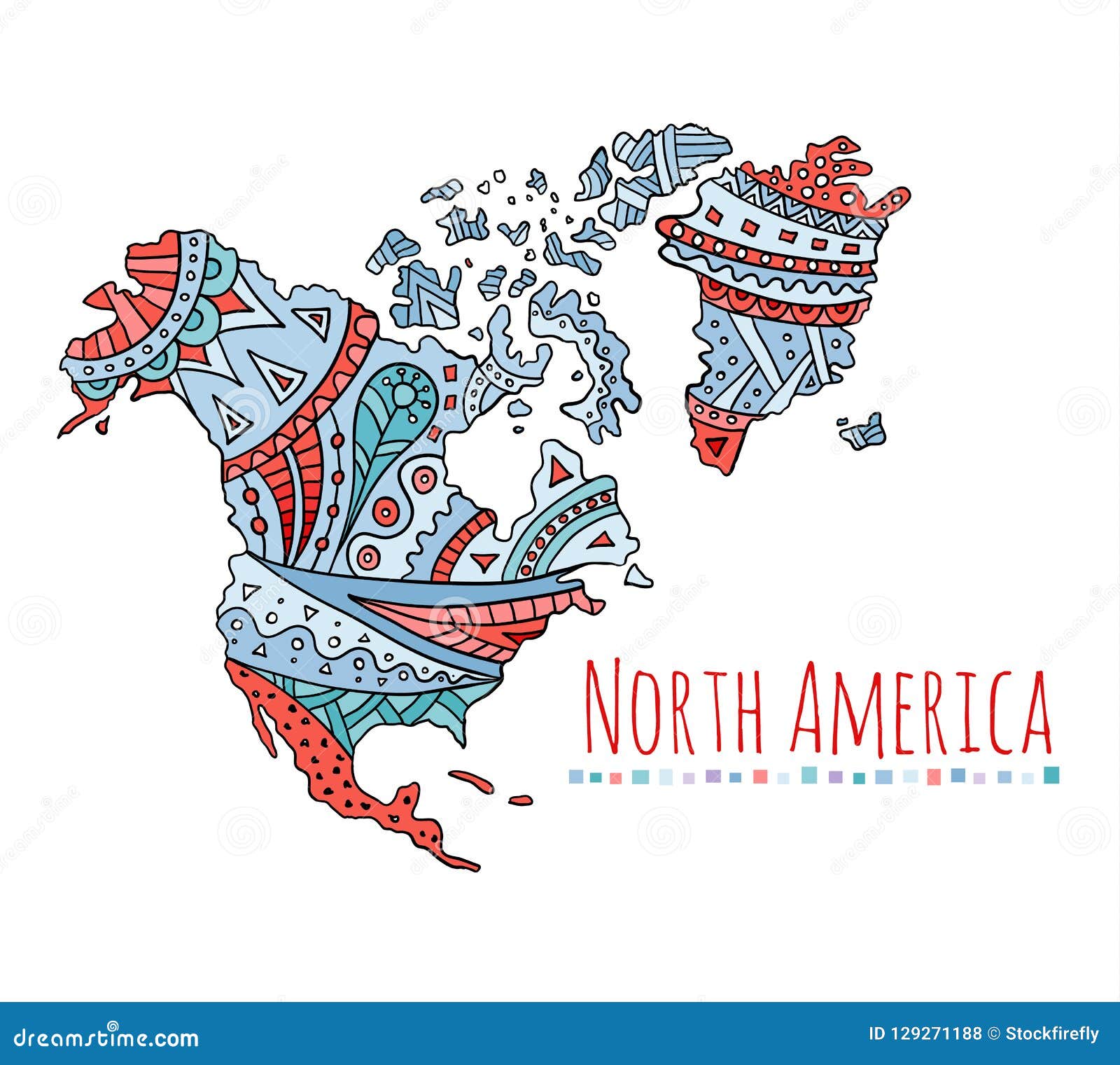 Painted Map of North America. Doodle Vector Continent. Stock Vector ...