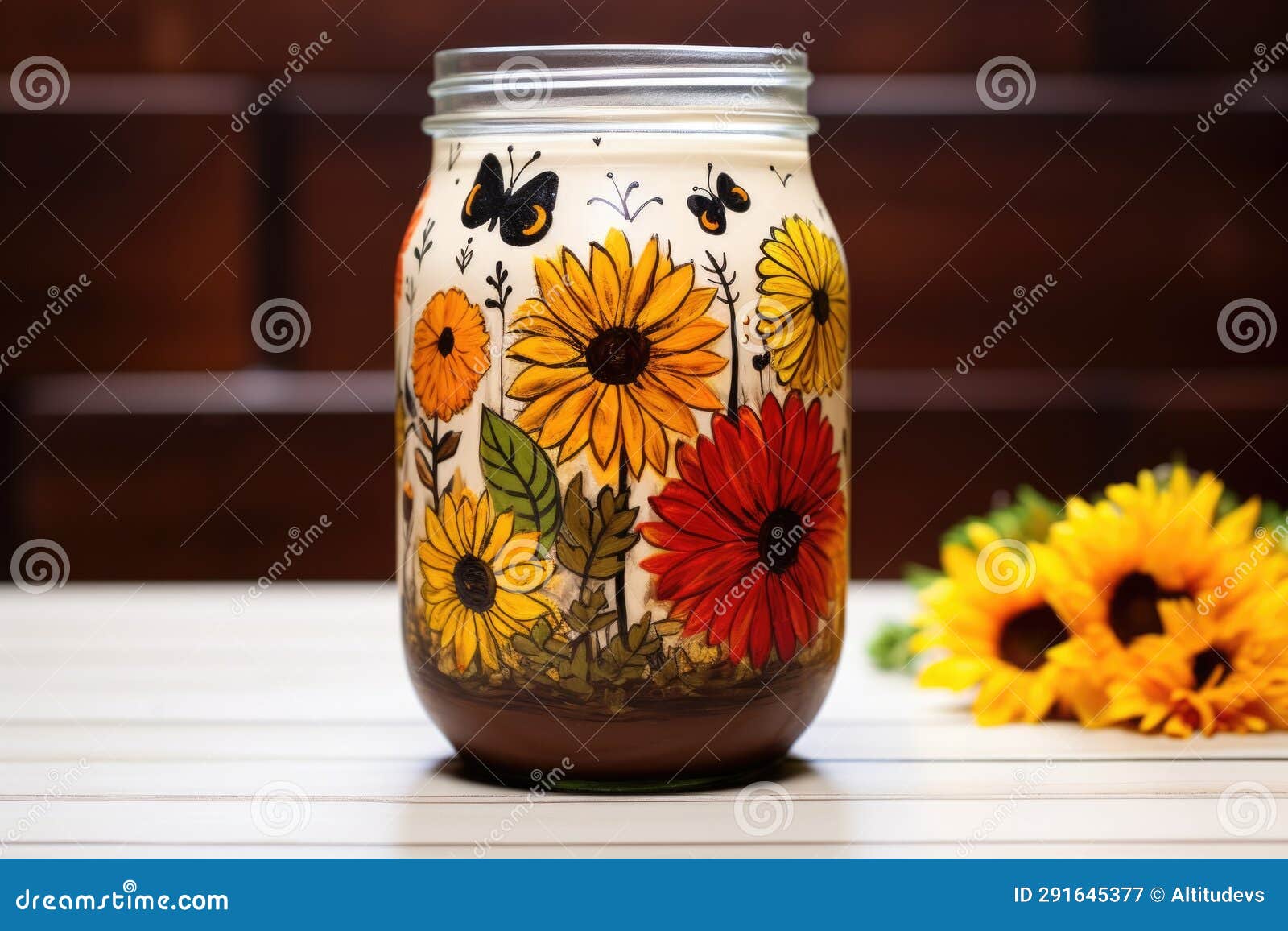 Painted Mason Jar Decorated with Fall-themed Stickers Stock Image ...