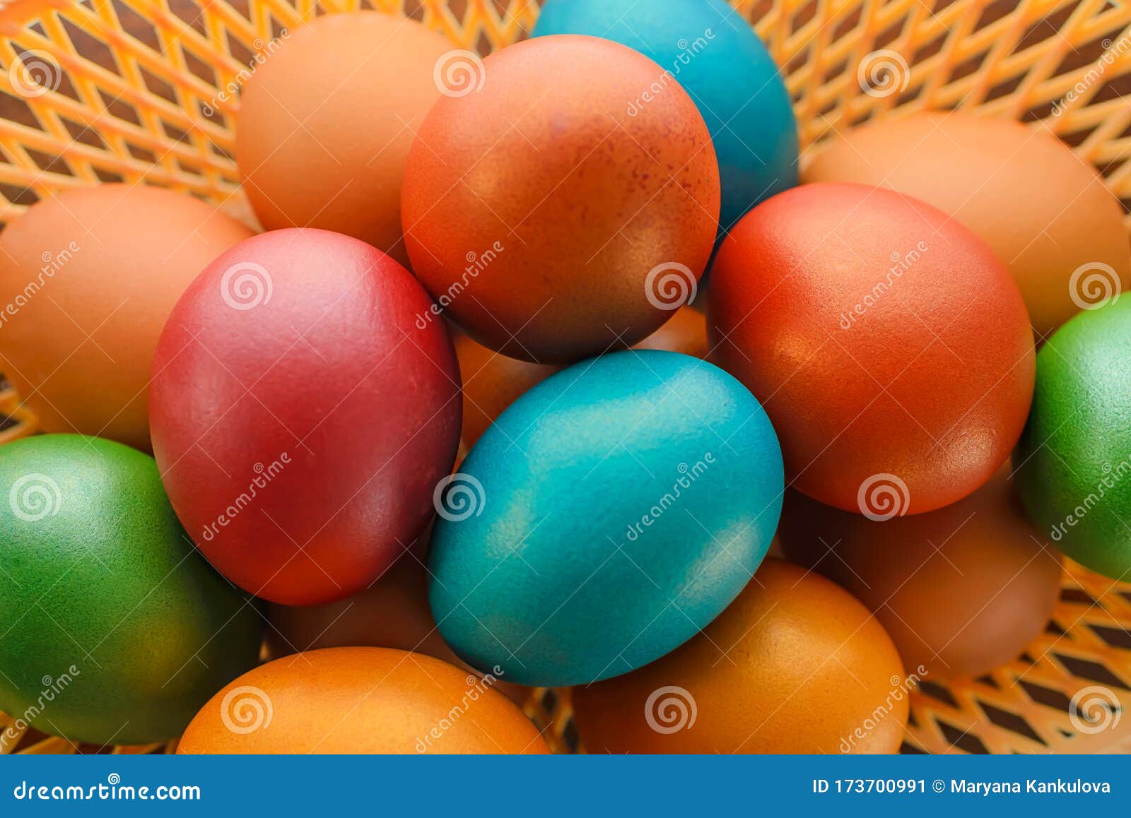 Painted Multi-colored Paint Easter Eggs with a Basket Stock Image ...
