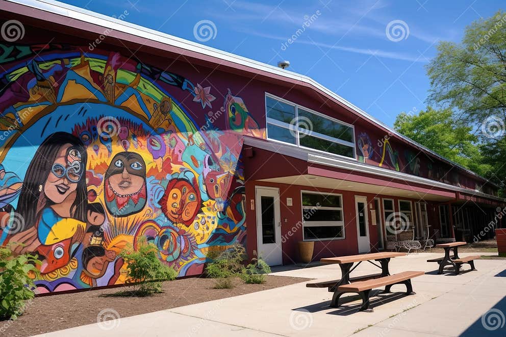 A Painted Mural on a Community Center Wall Stock Photo - Image of ...