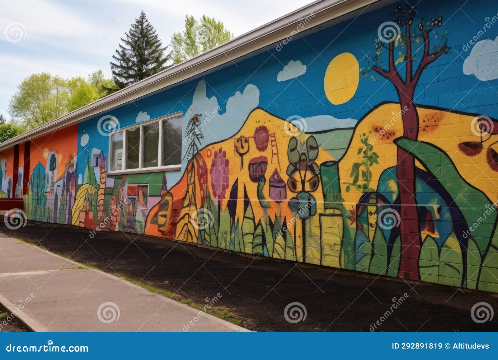 A Painted Mural on a Community Center Wall Stock Image - Image of ...