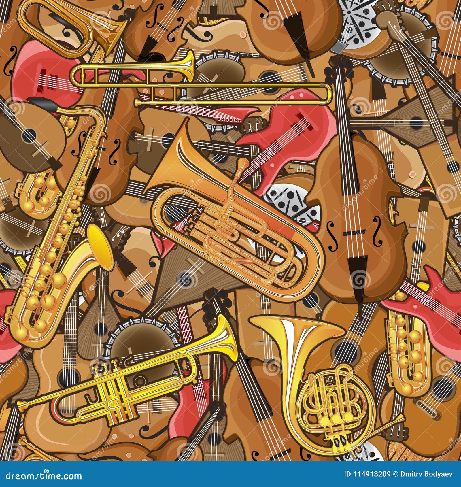 Painted Musical Instruments Decorated in a Pattern Stock Illustration ...