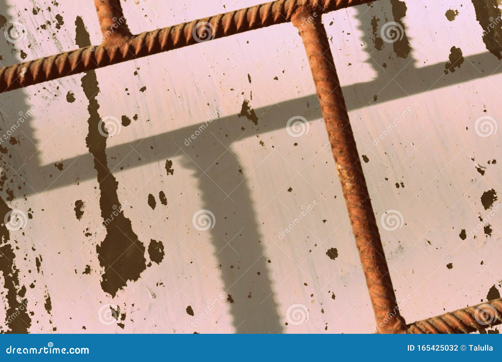 Painted Old Window Behind a Rusty Iron Bars Lit by Sun. Abstract ...