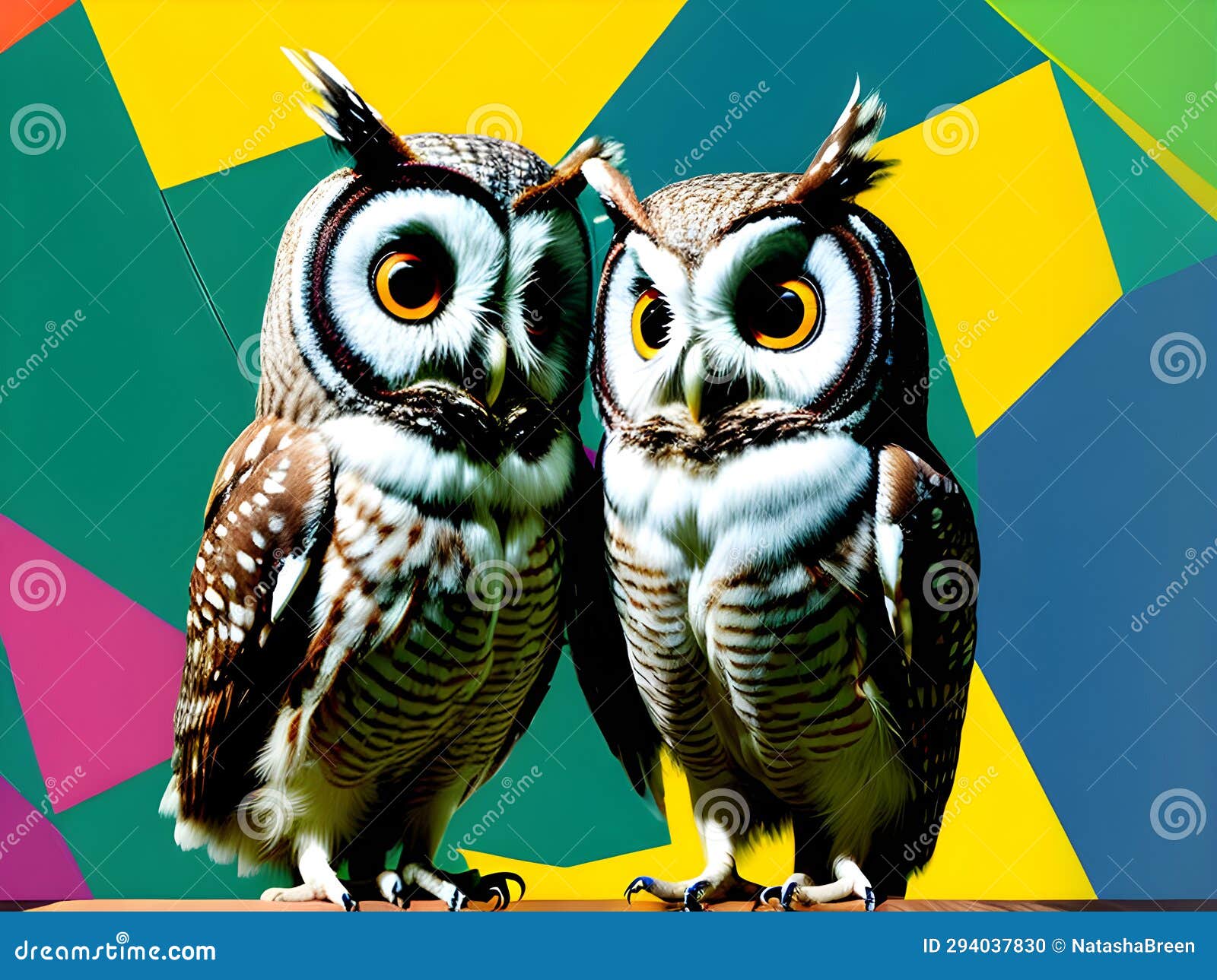 Painted Owls Background Knolling 3D Vintage Colors. Stock Illustration ...