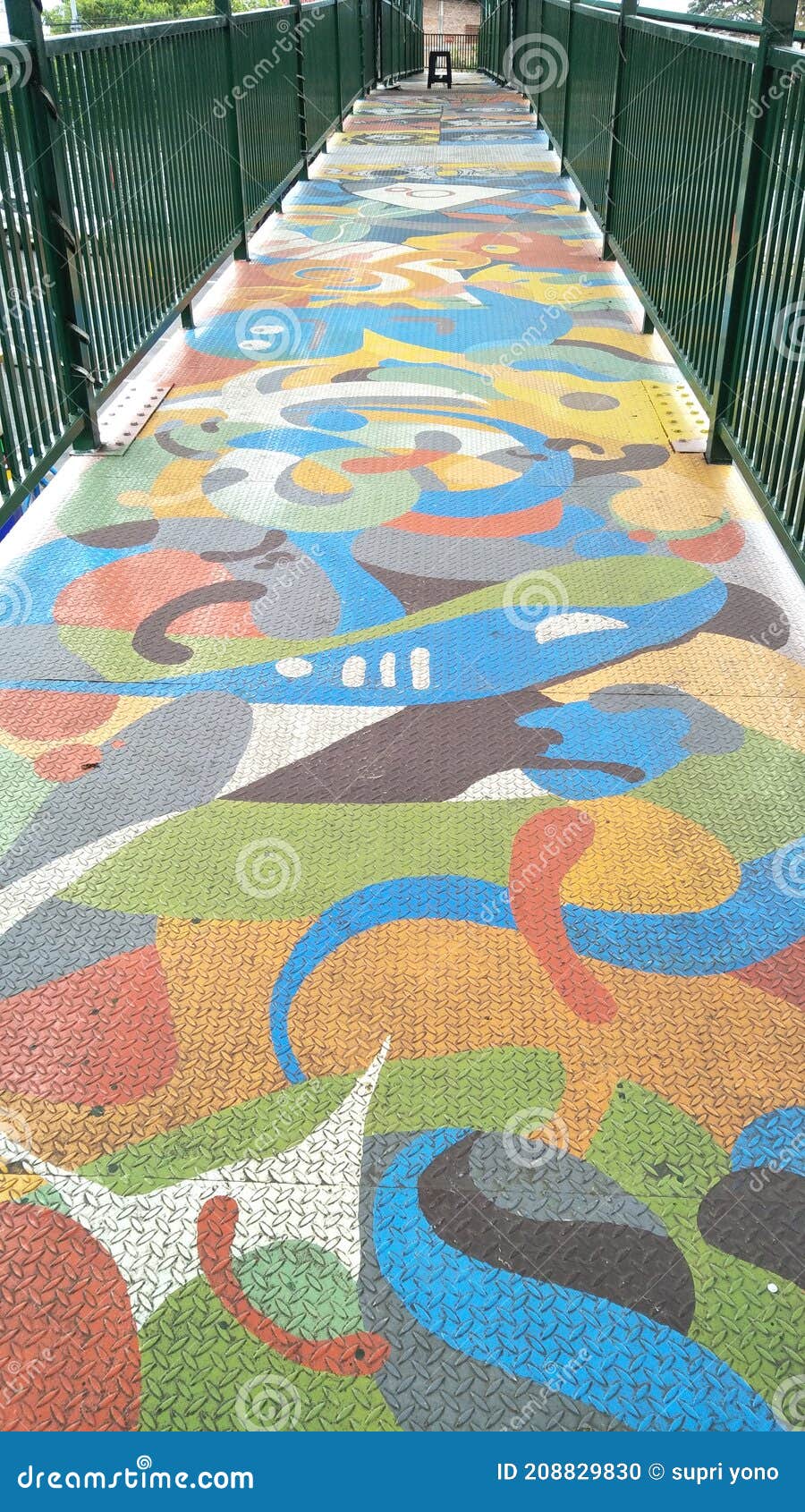 Pedestrian bridge stock photo. Image of furniture, green - 208829830