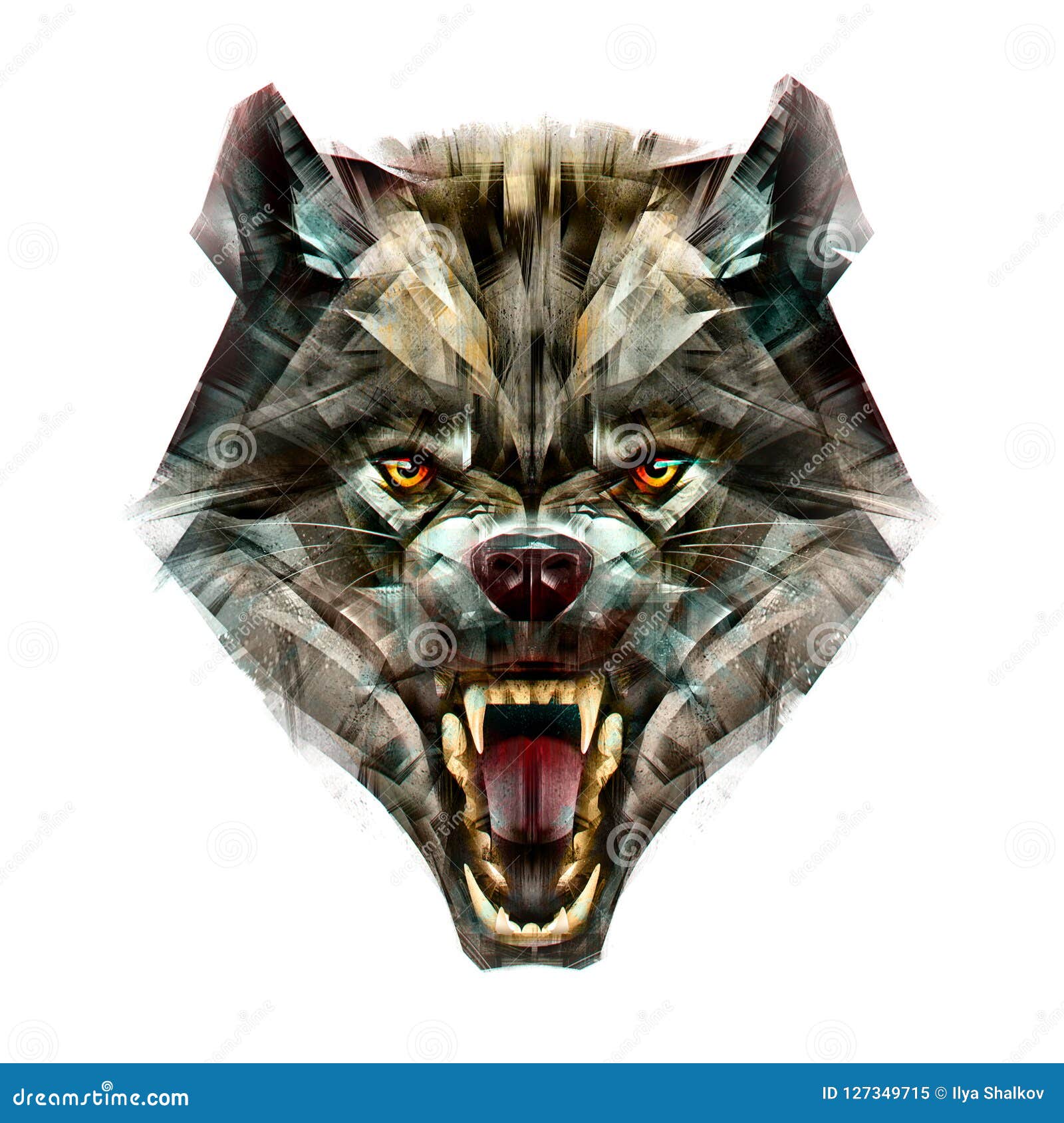 Painted Portrait of a Colored Muzzle of a Wolf Stock Illustration ...