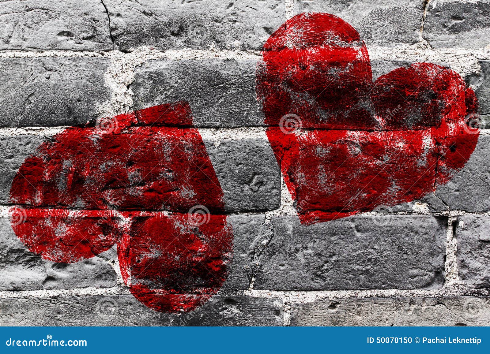 Painted Red Heart Shape on Black Brick Wall Stock Photo - Image of ...