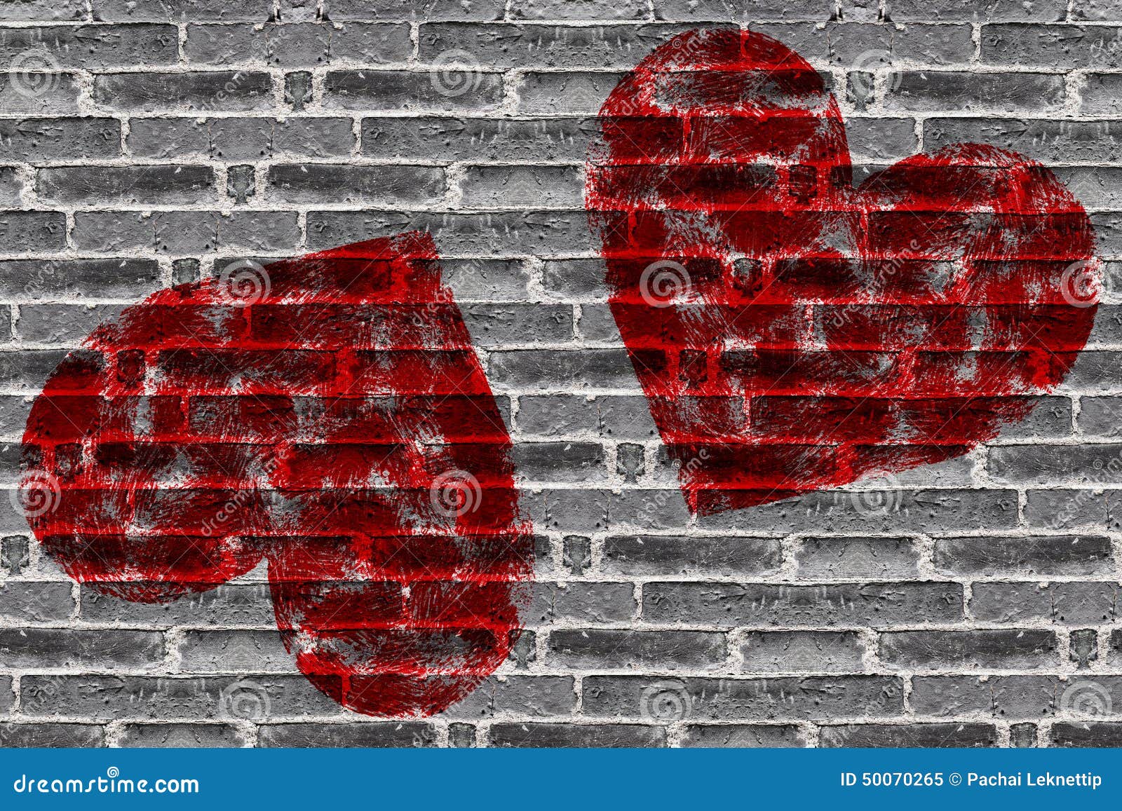 Painted Red Heart Shape on Black Brick Wall Stock Image - Image of ...