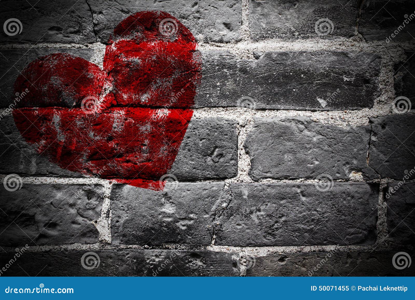 Painted Red Heart Shape on Black Brick Wall Stock Image - Image of love ...