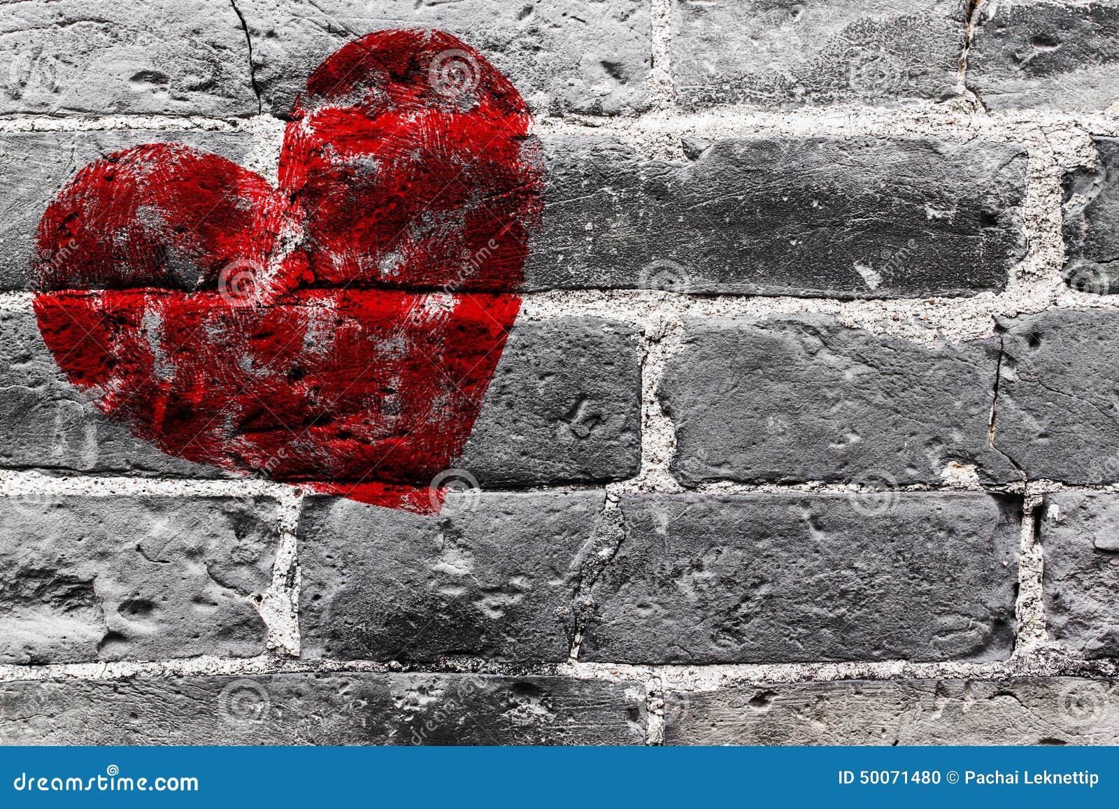 Painted Red Heart Shape on Black Brick Wall Stock Photo - Image of ...