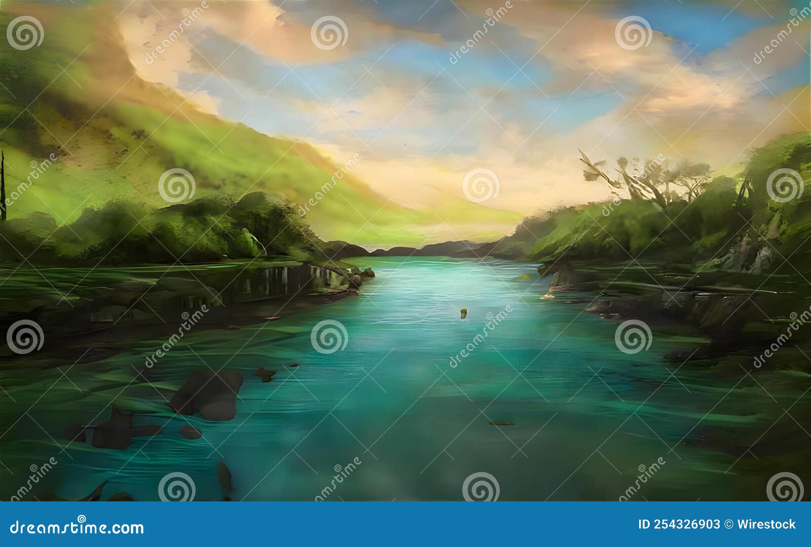 Painted River Surrounded by Trees Under Cloudy Sky Stock Image - Image ...