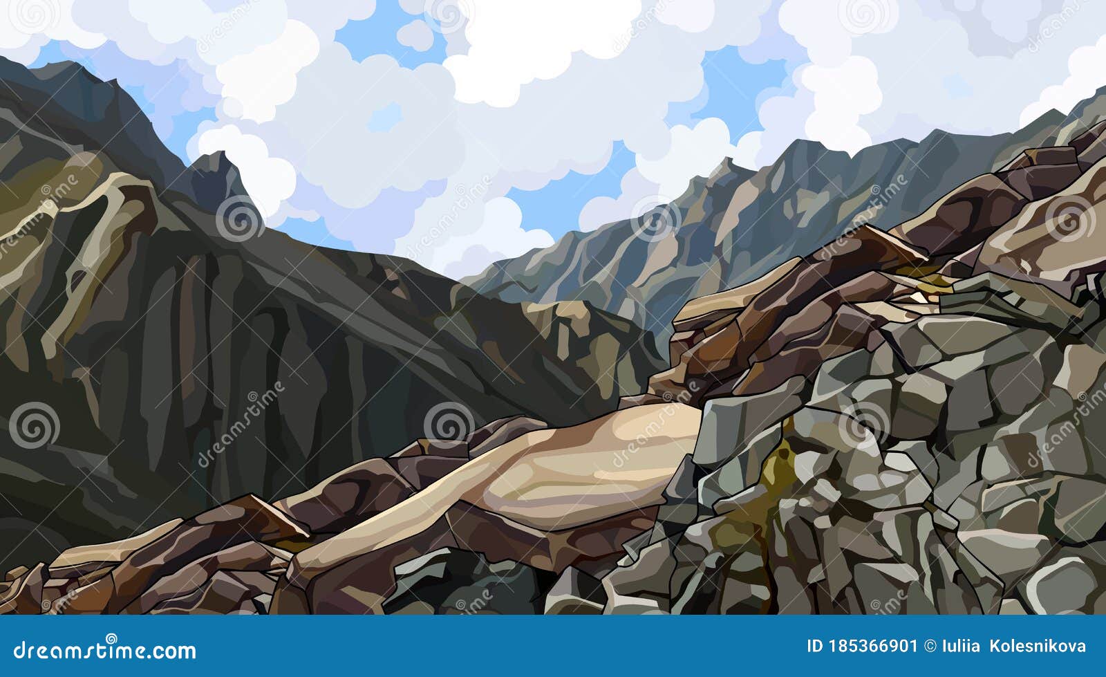 Painted Rocky Slope at the Top among the Mountains Stock Vector ...