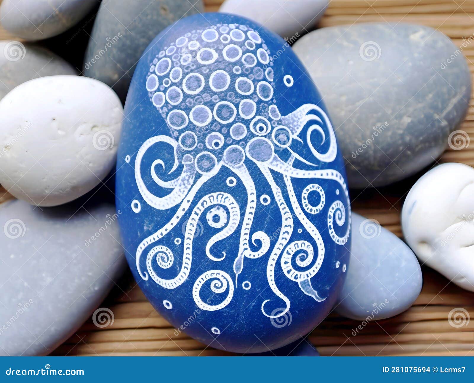 Painted Round Natural Stones with a White Octopus from Circles Stock ...