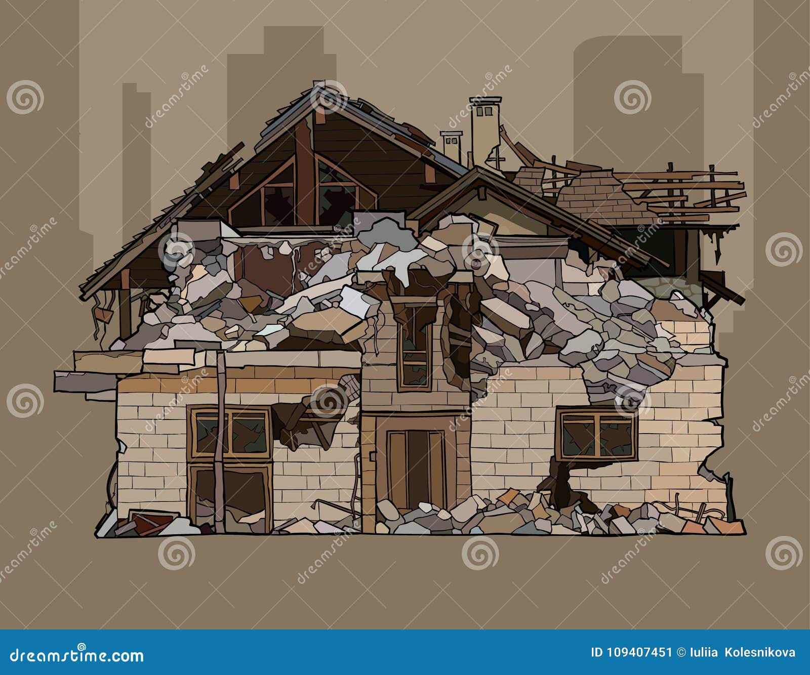 Painted Ruins Of Brick Whitewashed Building Cartoon Vector ...
