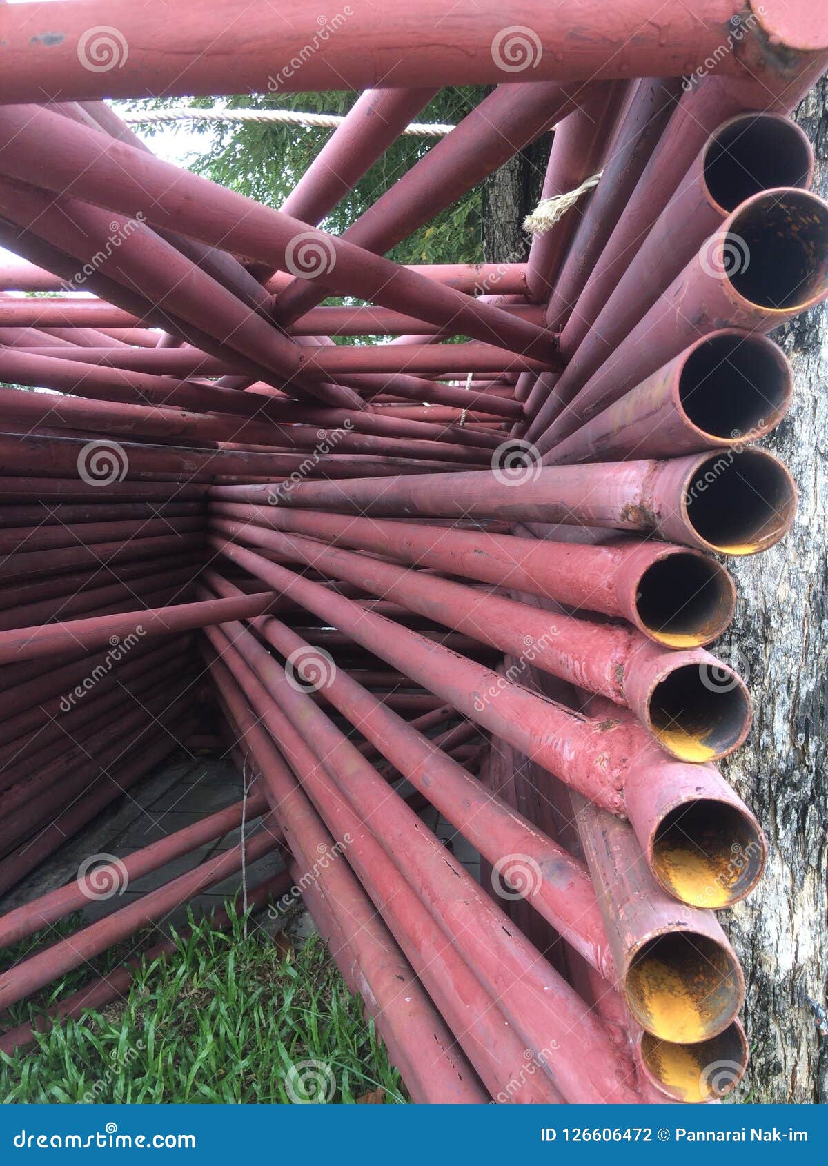 Painted Rustproof on Steel Pipe Stacked. Stock Photo - Image of girder ...