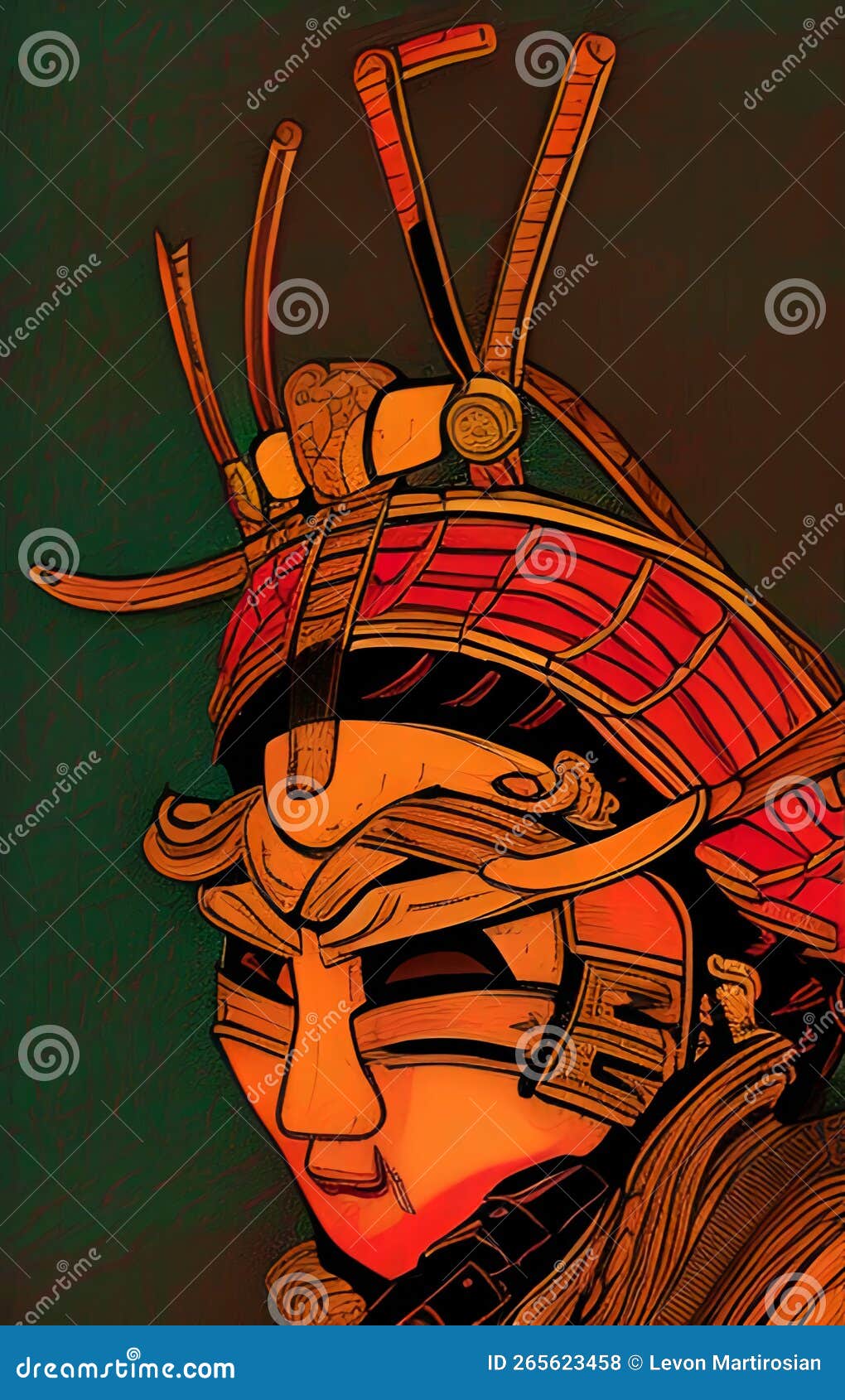 Painted Samurai Mask Close Up. Stock Illustration - Illustration of ...