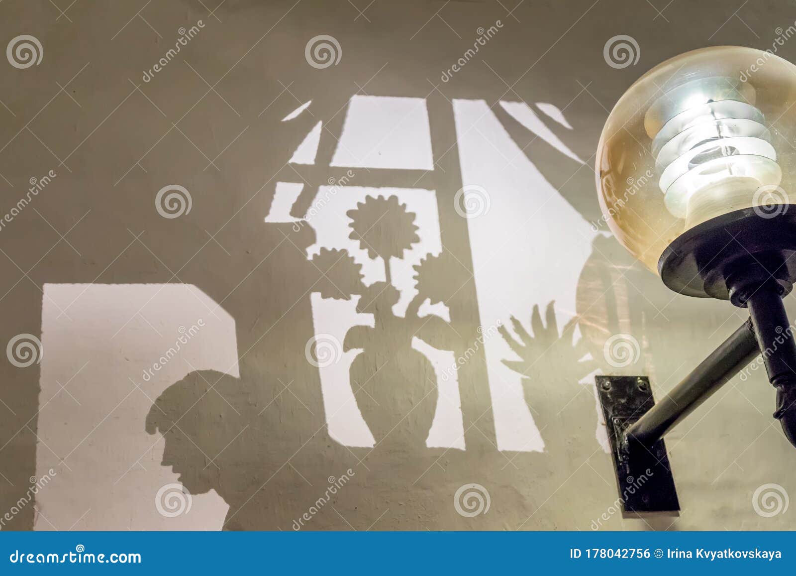 Painted Shadow of Window on the Wall. Lightning Lampost on the Wall ...