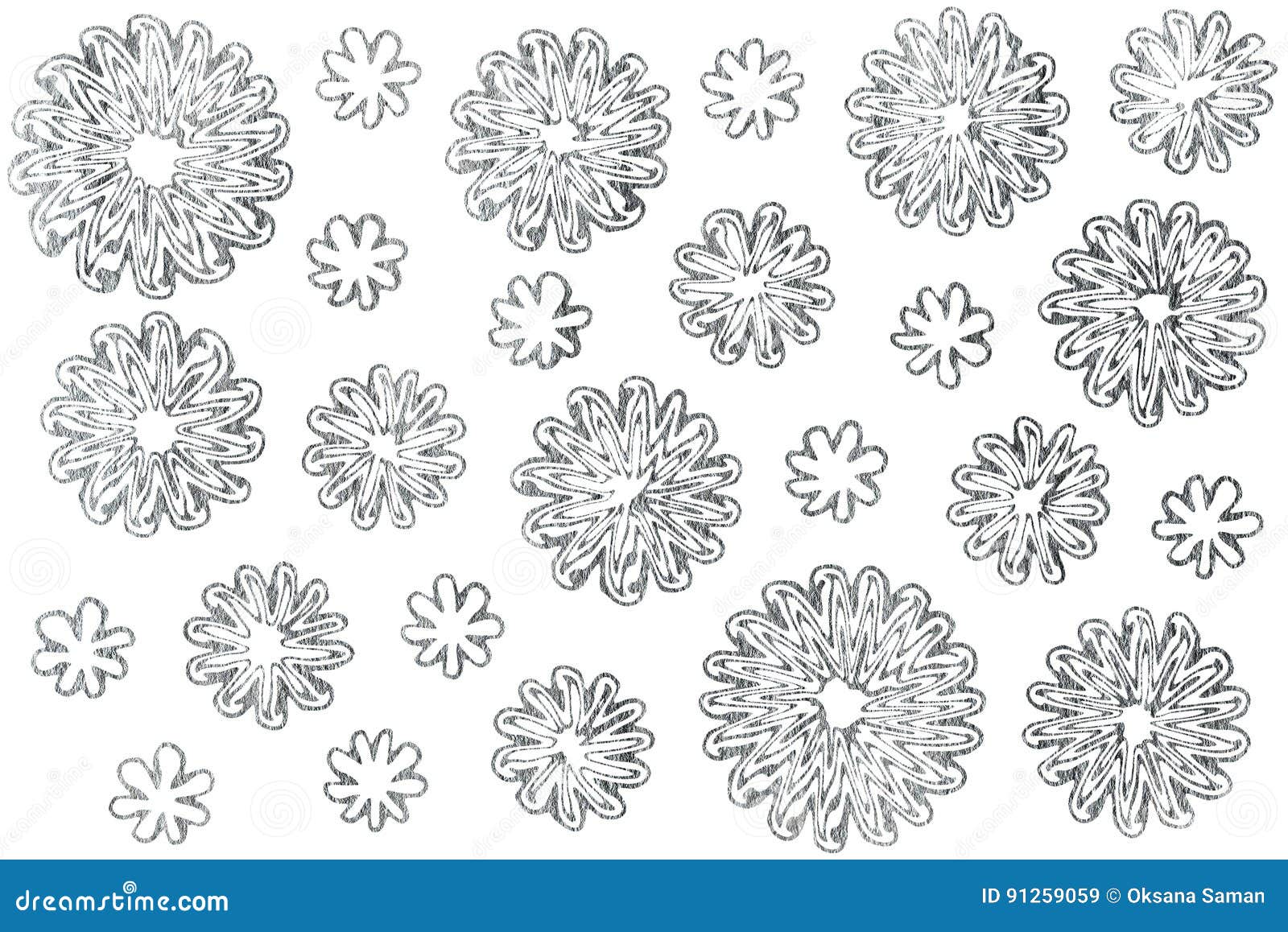 Painted Silver Abstract Flowers on White Background Stock Illustration ...